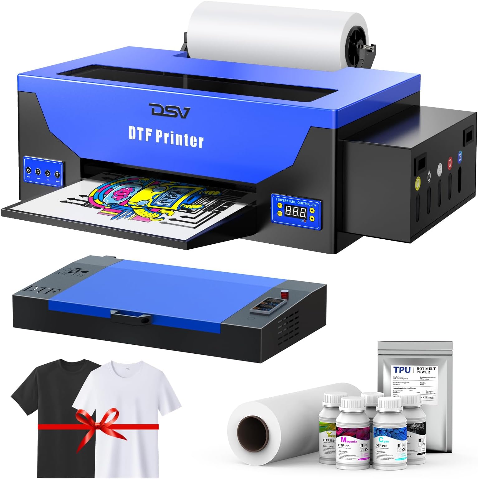DSV DTF Printer with Roll Feeder A3 L1800 Transfer Printer Machine Built-in White Ink ...