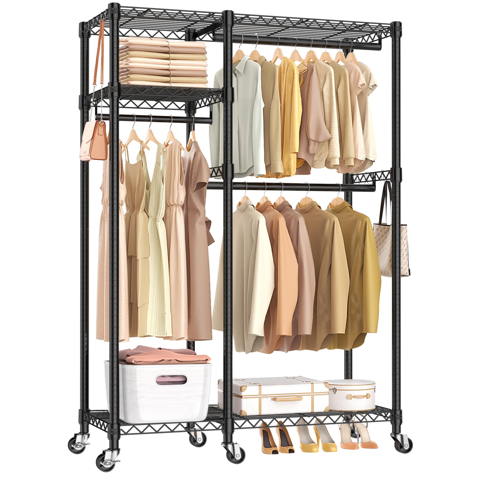 Amazon.com: Memobarco Clothing Racks with Wheels for Hanging Clothes ...