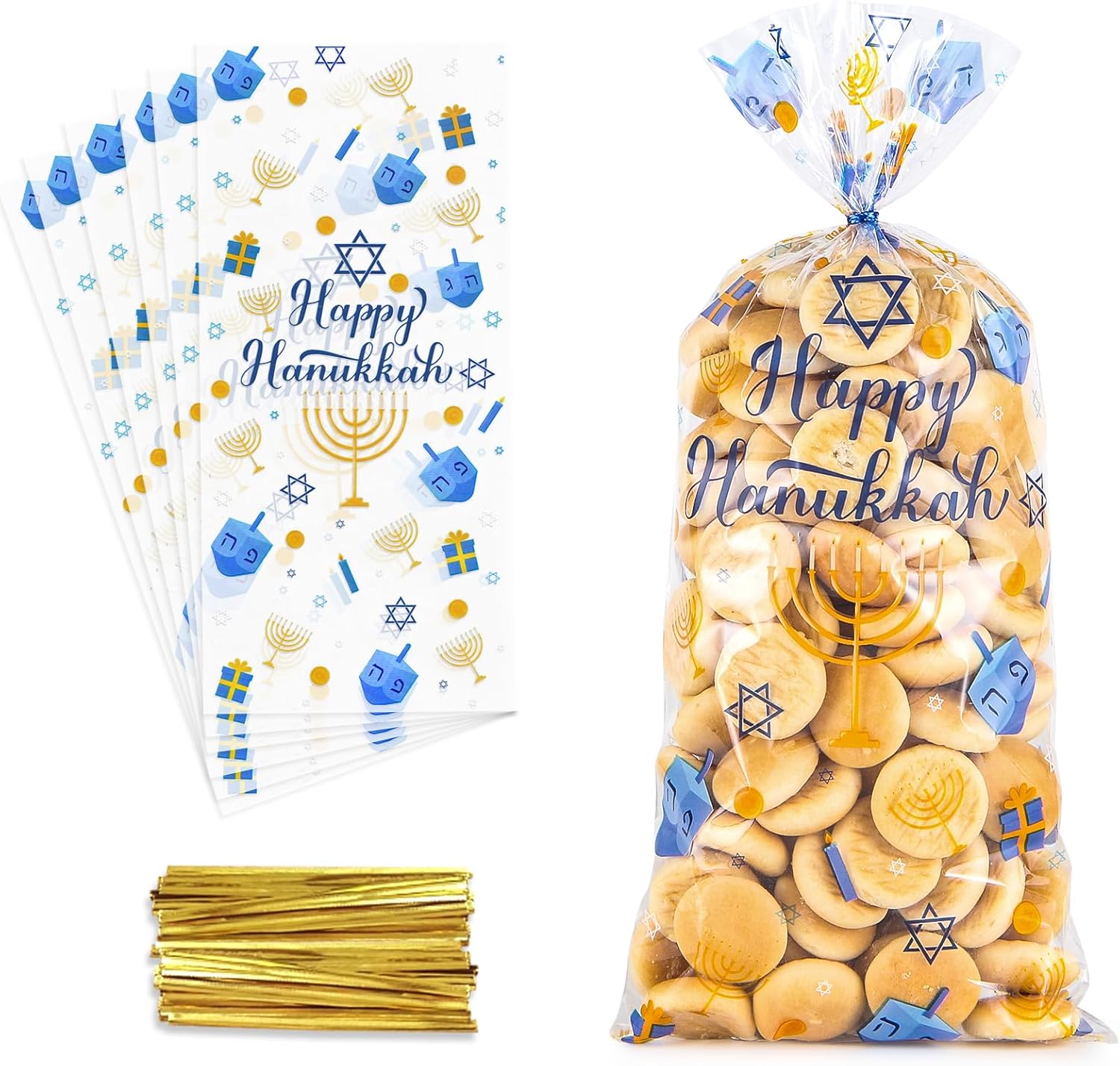 Amazon.com: Glodecart 100PCS Hanukkah Cellophane Bags for Candy Cookie ...