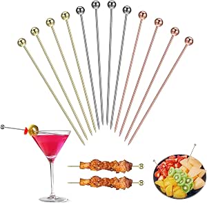 Oruola 12 Pcs Stainless Steel Cocktail Stick,Reusable Cocktail Sticks ...