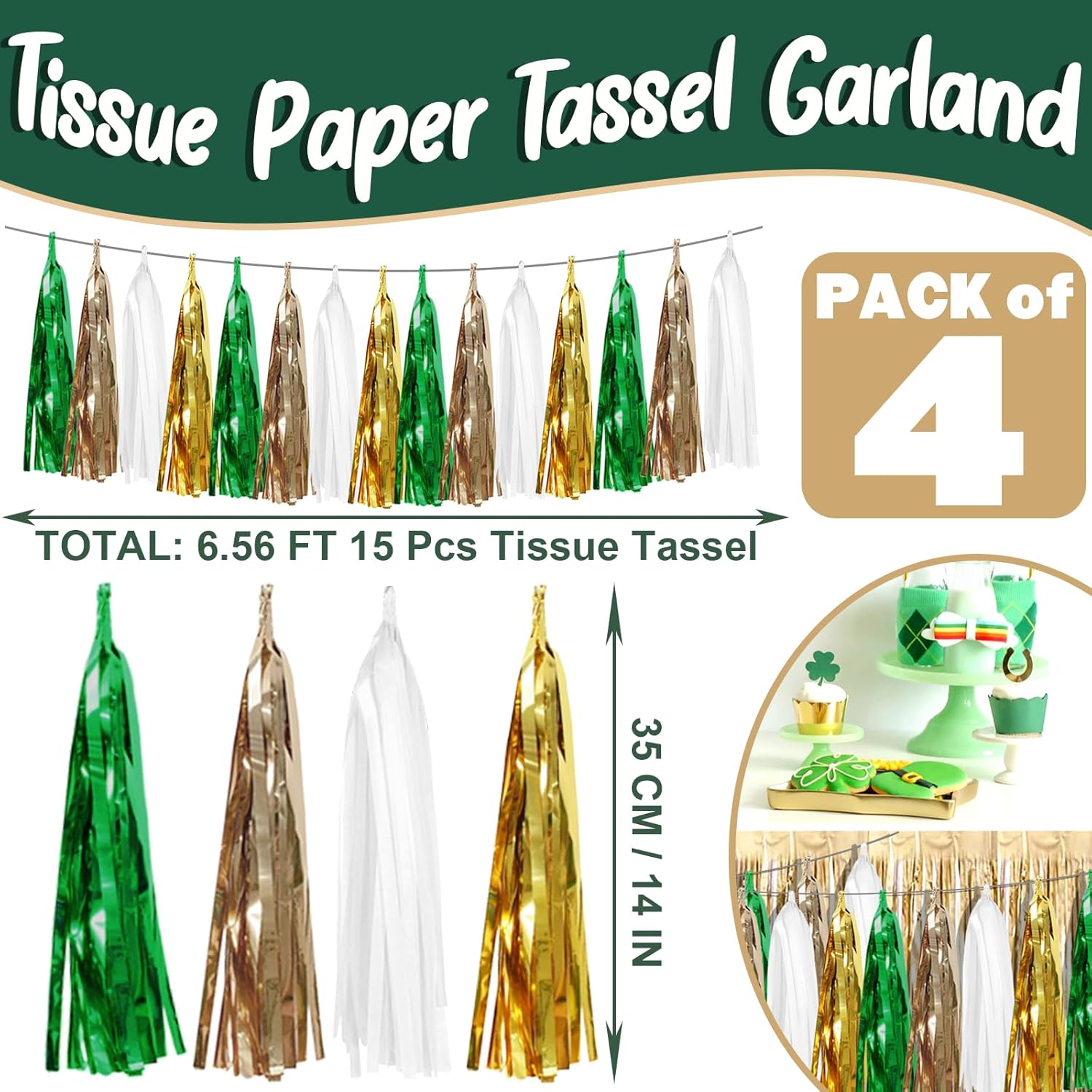 Guirnalda metálica de flecos de papel de aluminio de color verde salvia ...