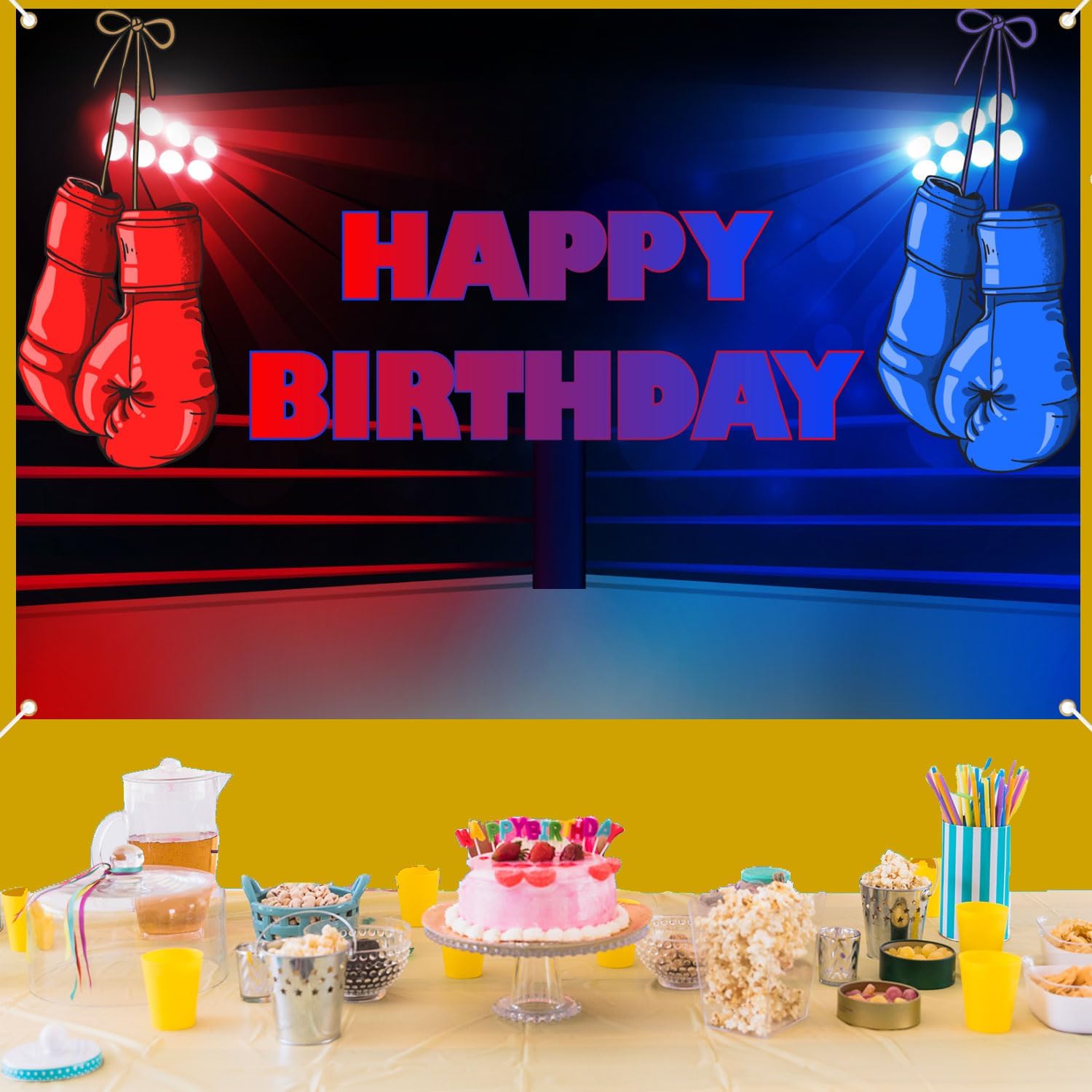 Fondo de fiesta de cumpleaños con temática de boxeo, ideal para fiestas ...