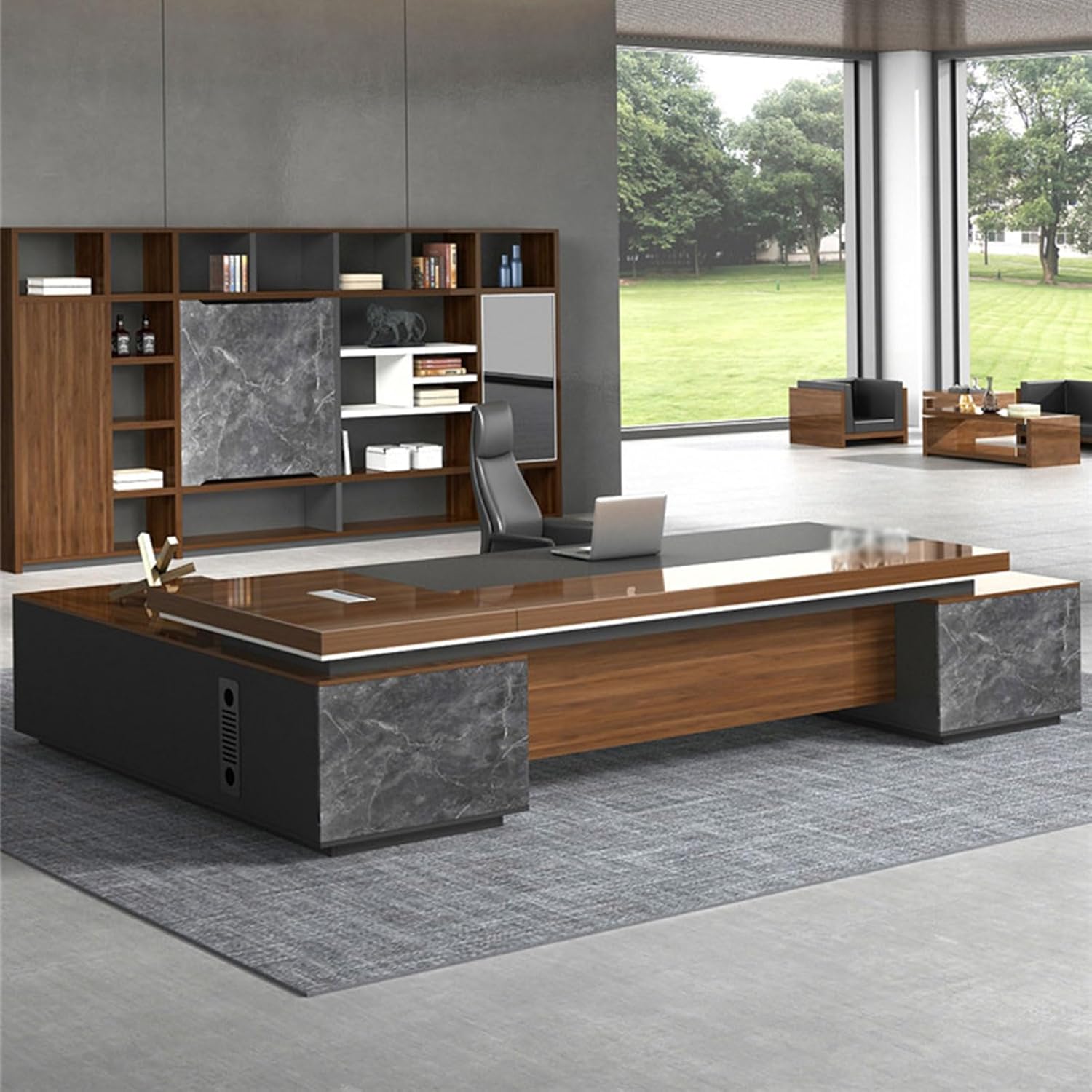 Amazon.com: DLCQIJI Executive Desk with Bottom Shelves, Large Home ...