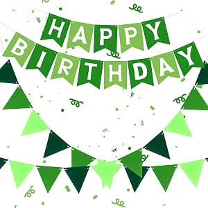 Amazon.com: Green Happy Birthday Banner with Pennant Flags Greenery ...
