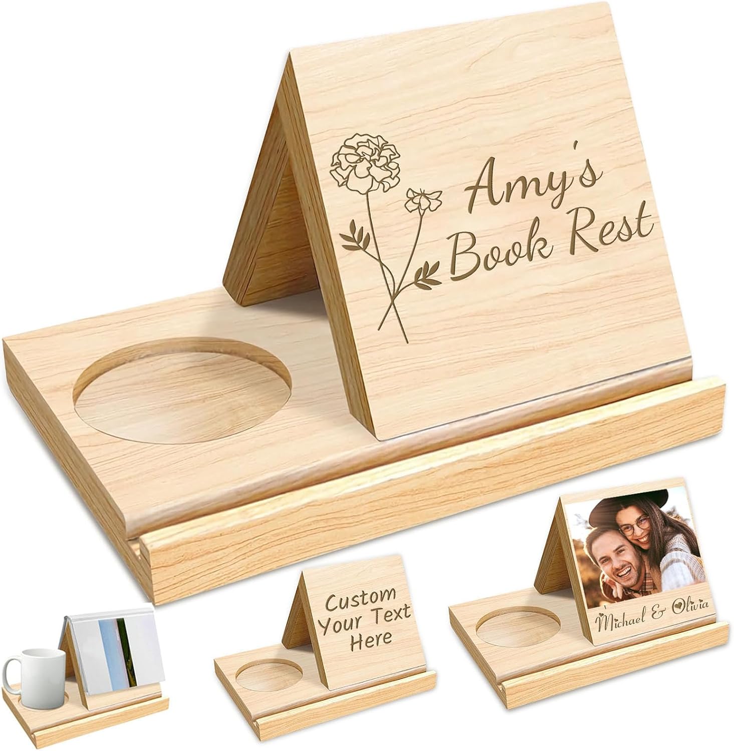 Amazon.com : Personalized Birth Flower Wooden Triangle Book Stand ...