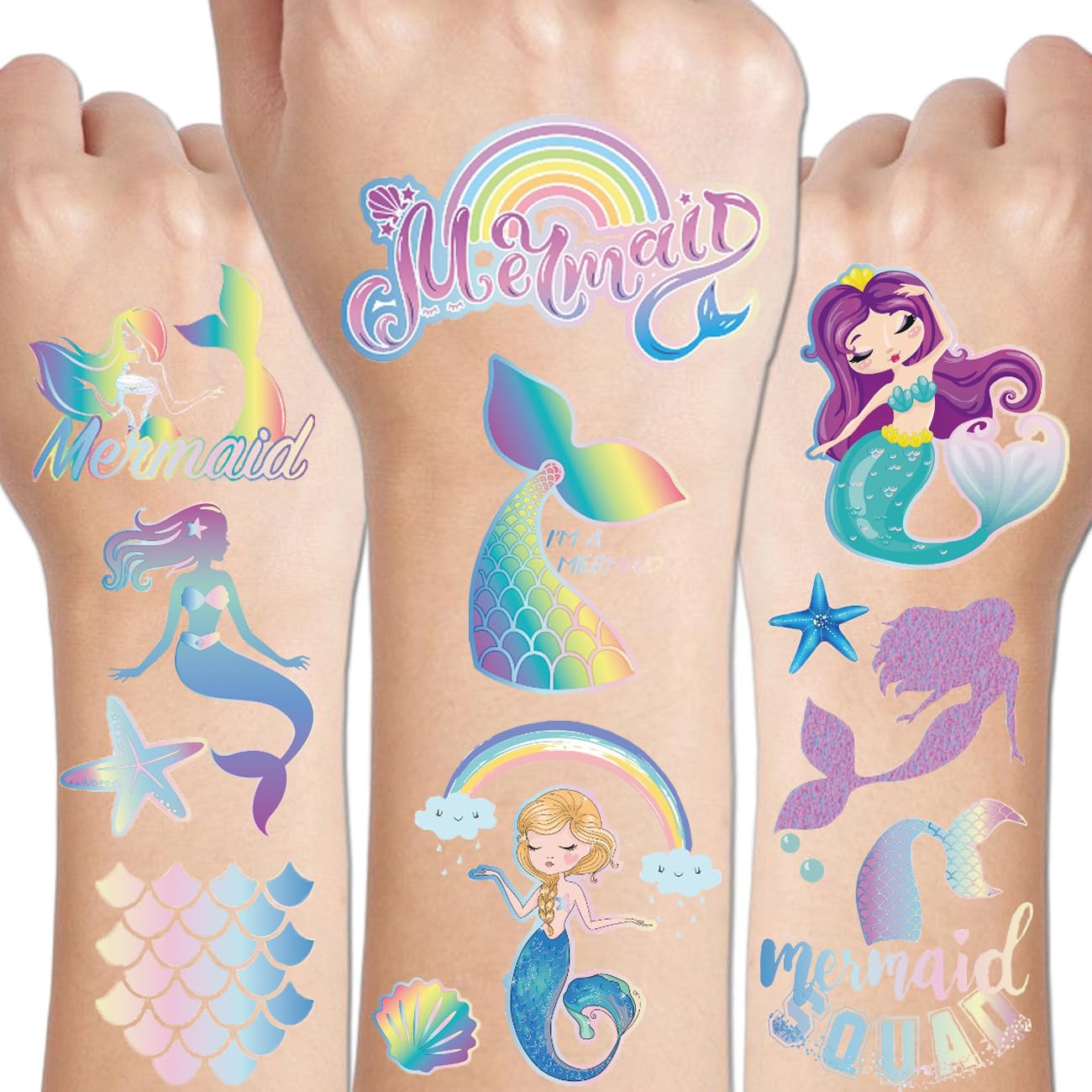 Amazon.com : CHARLENT 100 Glitter Styles Mermaid Temporary Tattoos for ...