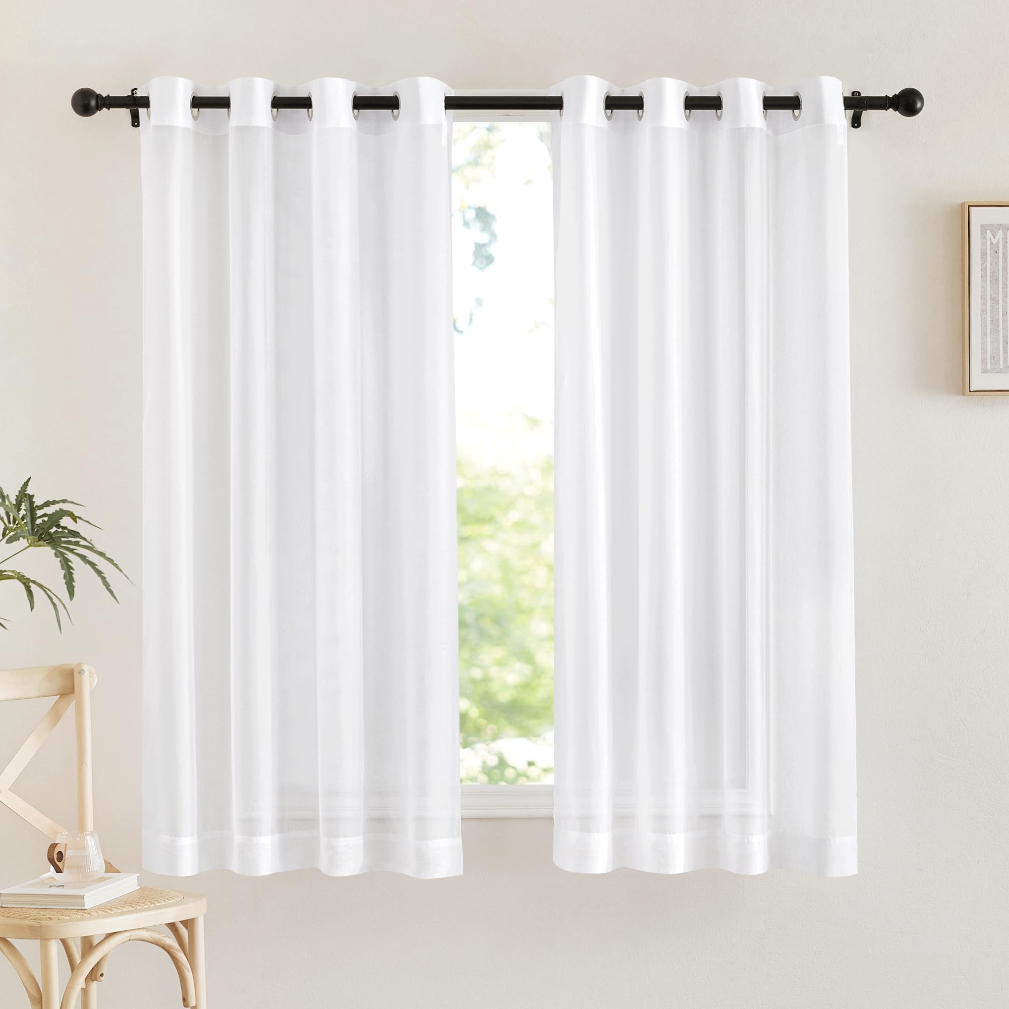 NICETOWN White Sheer Curtains 63 inches Long Grommet for Living Room ...
