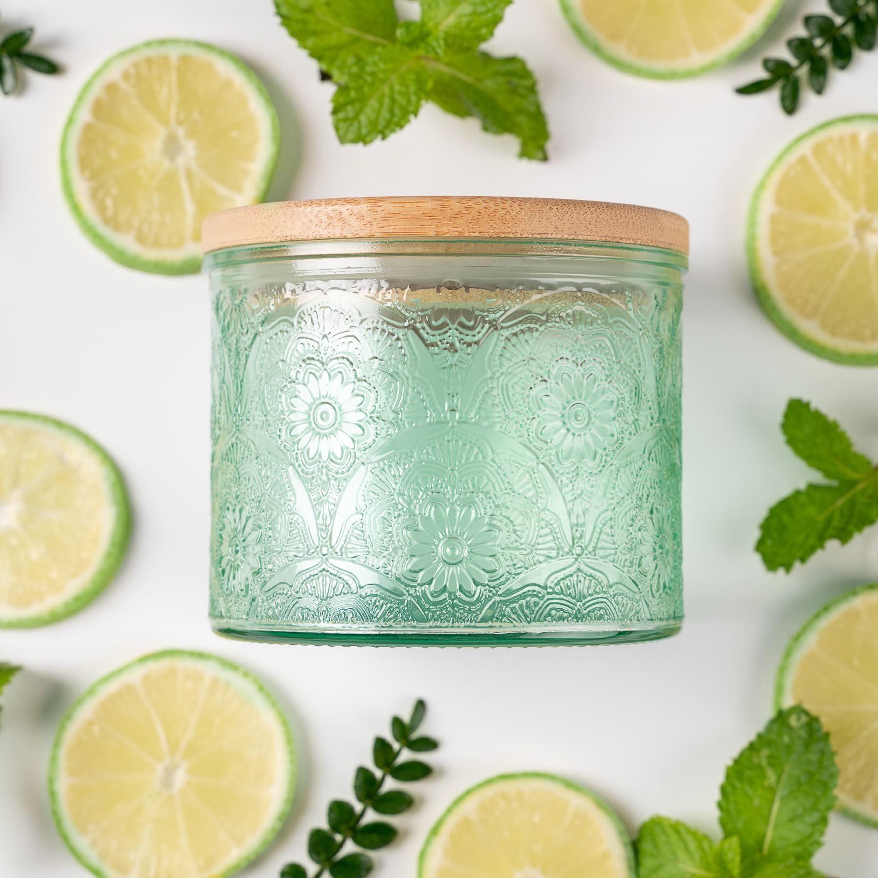 Amazon.com: 10 oz Embossed Glass Candle Container with Bamboo Lids and ...