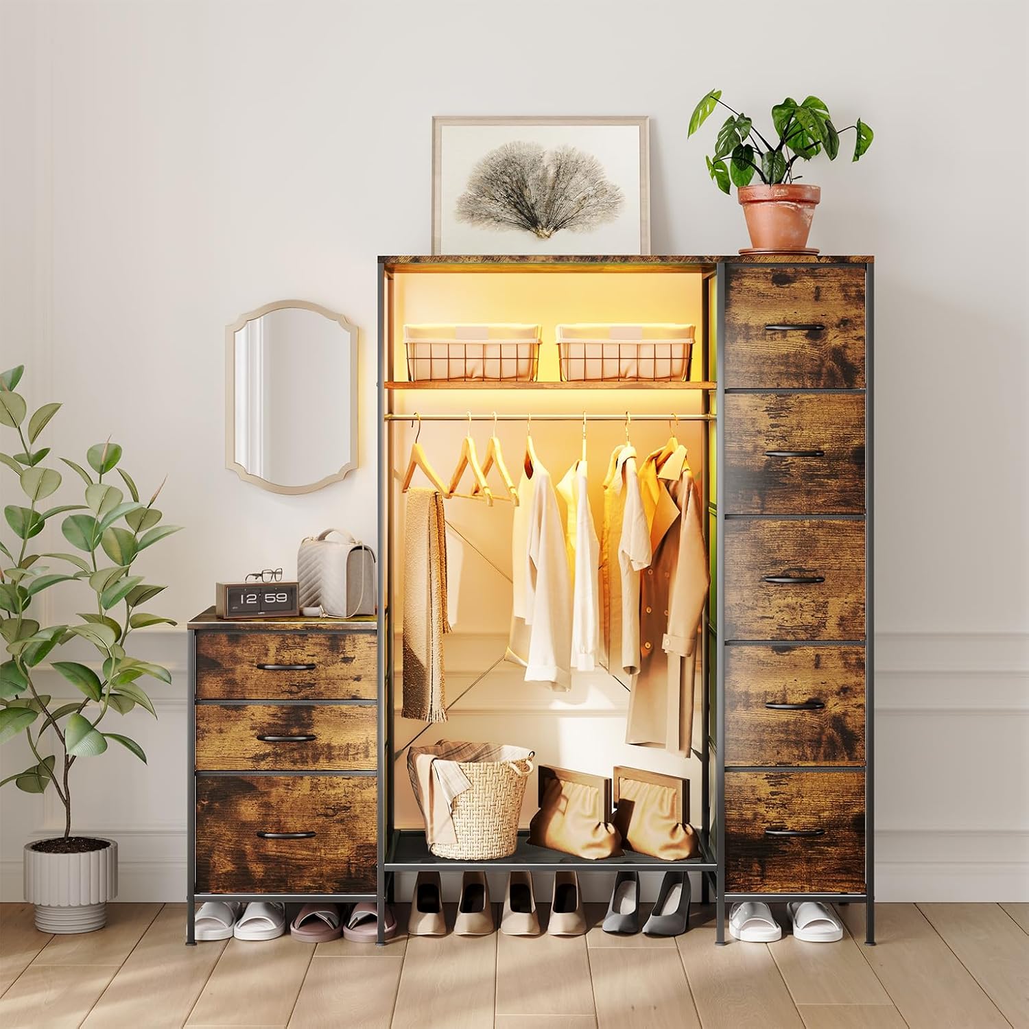 Amazon.com: DreamDashio Clothes Rack with Drawers, 57.08 Inch Clothing ...