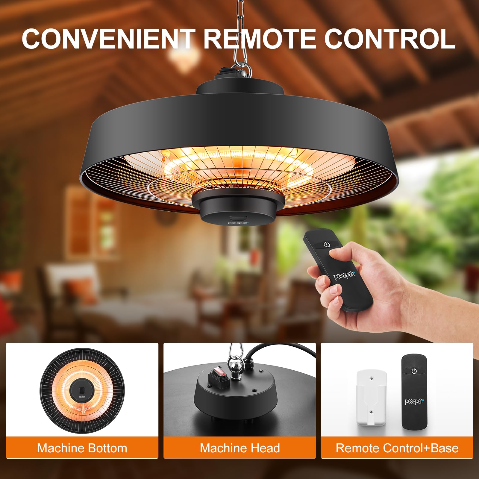 Pasapair Infrared Electric Patio Heater, 1500W Hanging Outdoor Heater ...