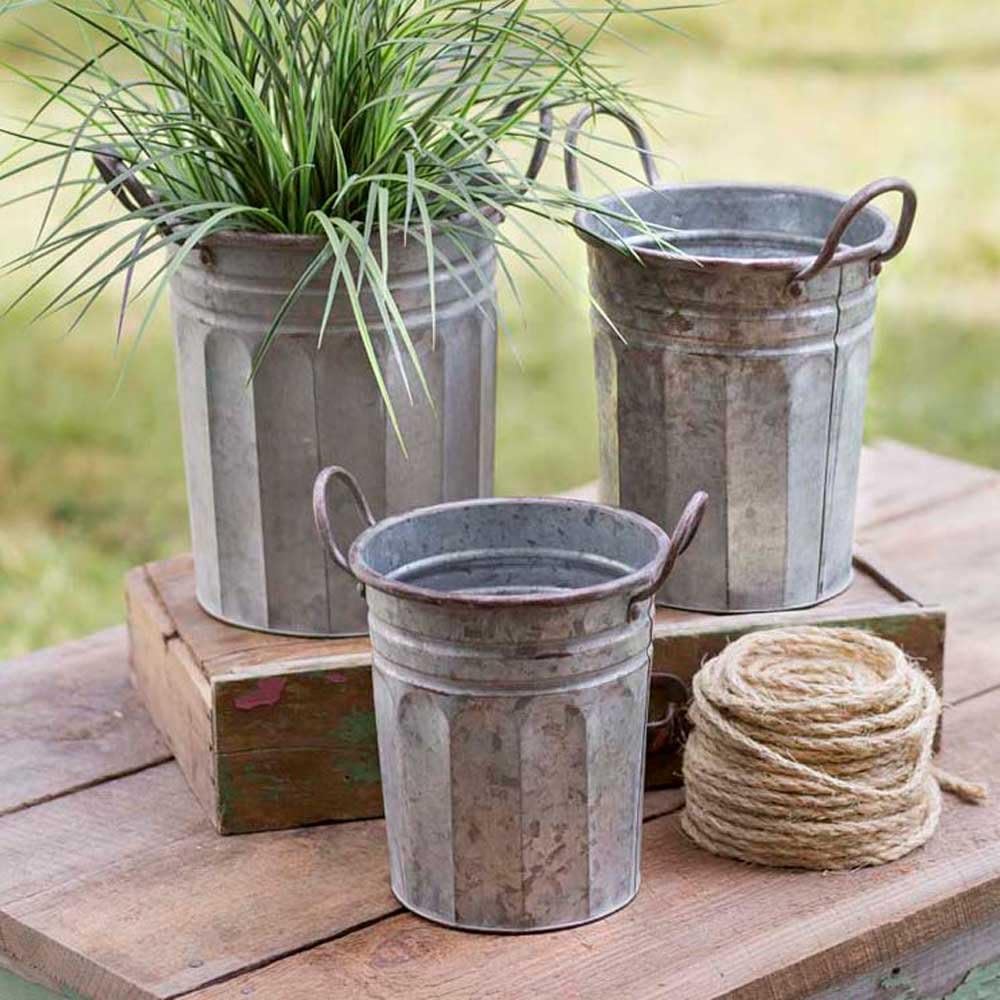 Amazon.com : Set of Three Tall Garden Pails with Handles Country Rustic ...