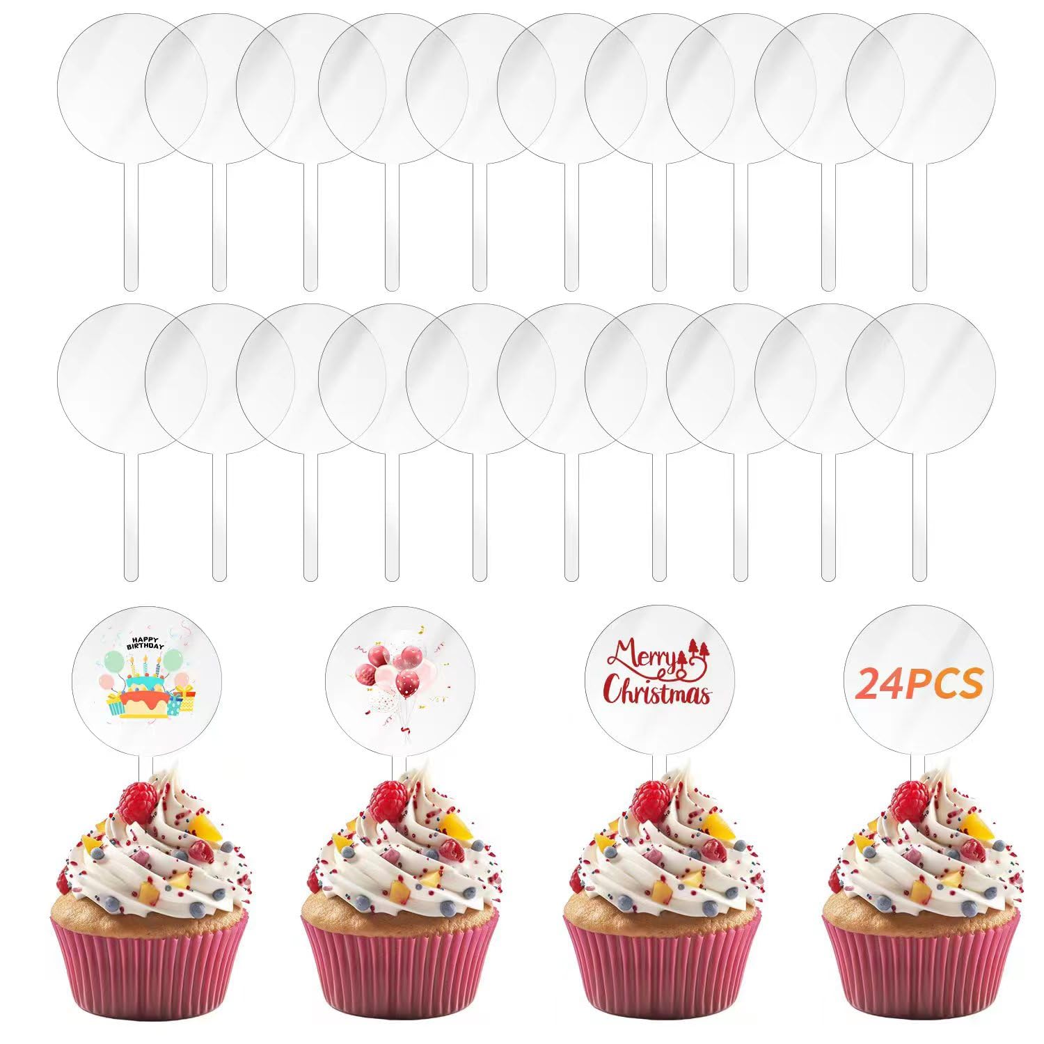 Amazon.com: 24 Pcs 2 Inch Clear Blank Acrylic Cupcake Toppers Round DIY ...