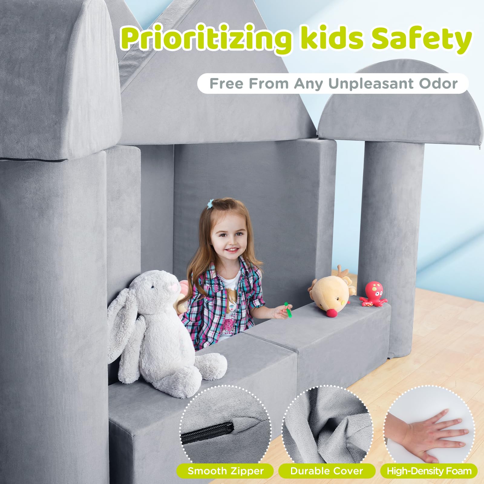 DREAMANIA Kids Sectional Sofa, 63" Premium Modular Kids Play Couch for ...