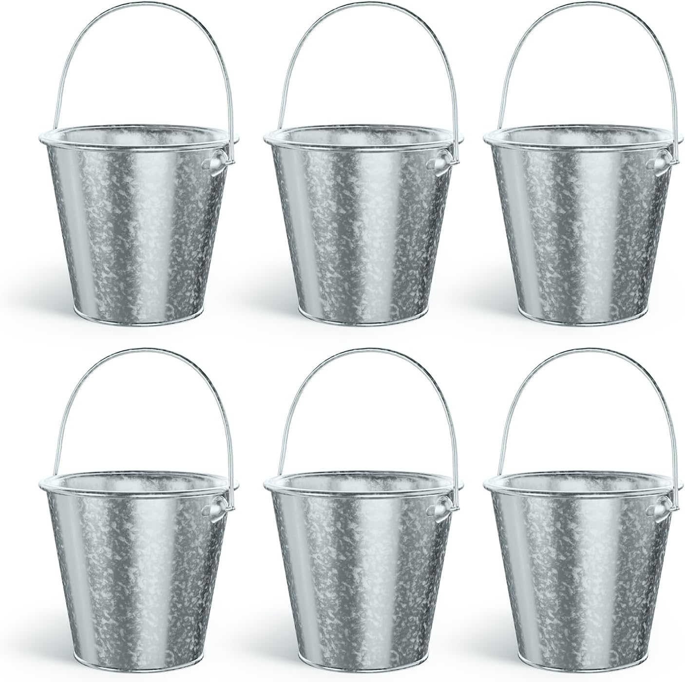Amazon.com: Juvale 6 Pack Small Galvanized Metal Buckets with Handles ...