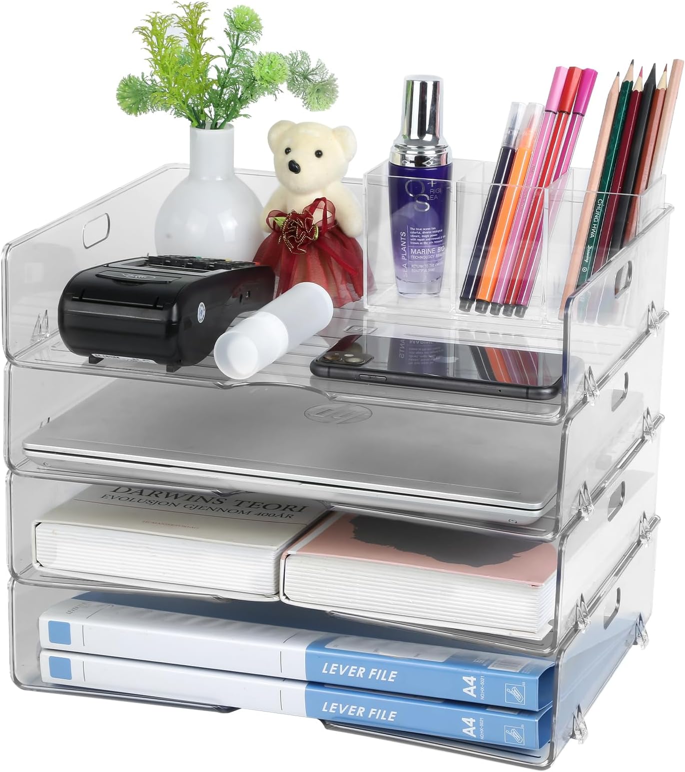 Amazon.com: FANXIYQ 4-Tier Stackable Paper Tray Organizer for Desk with ...