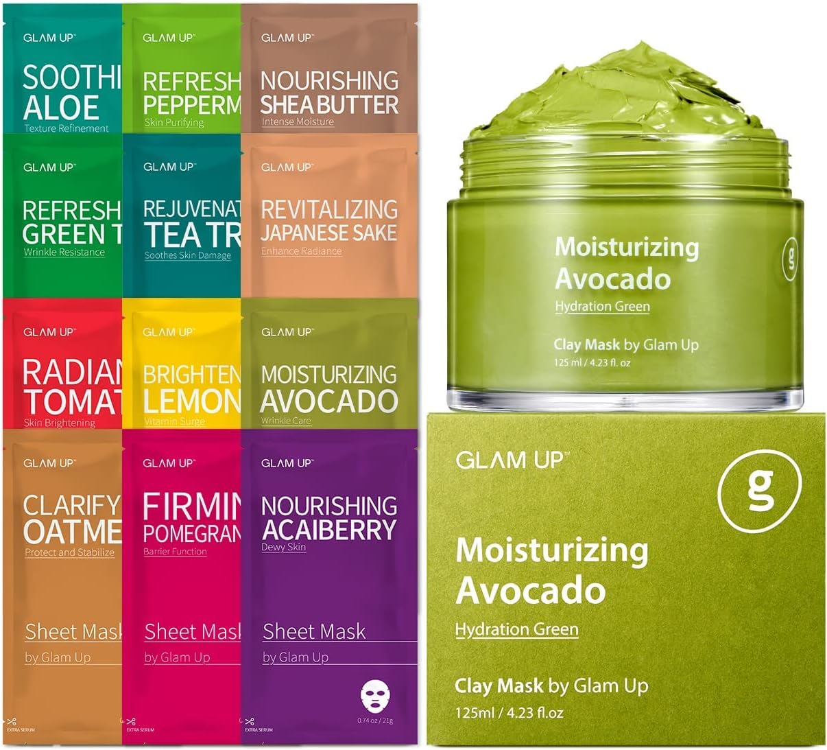 Amazon.com : GLAM UP - Sheet mask Facial Sheet Mask 12 Combo (Pack of ...