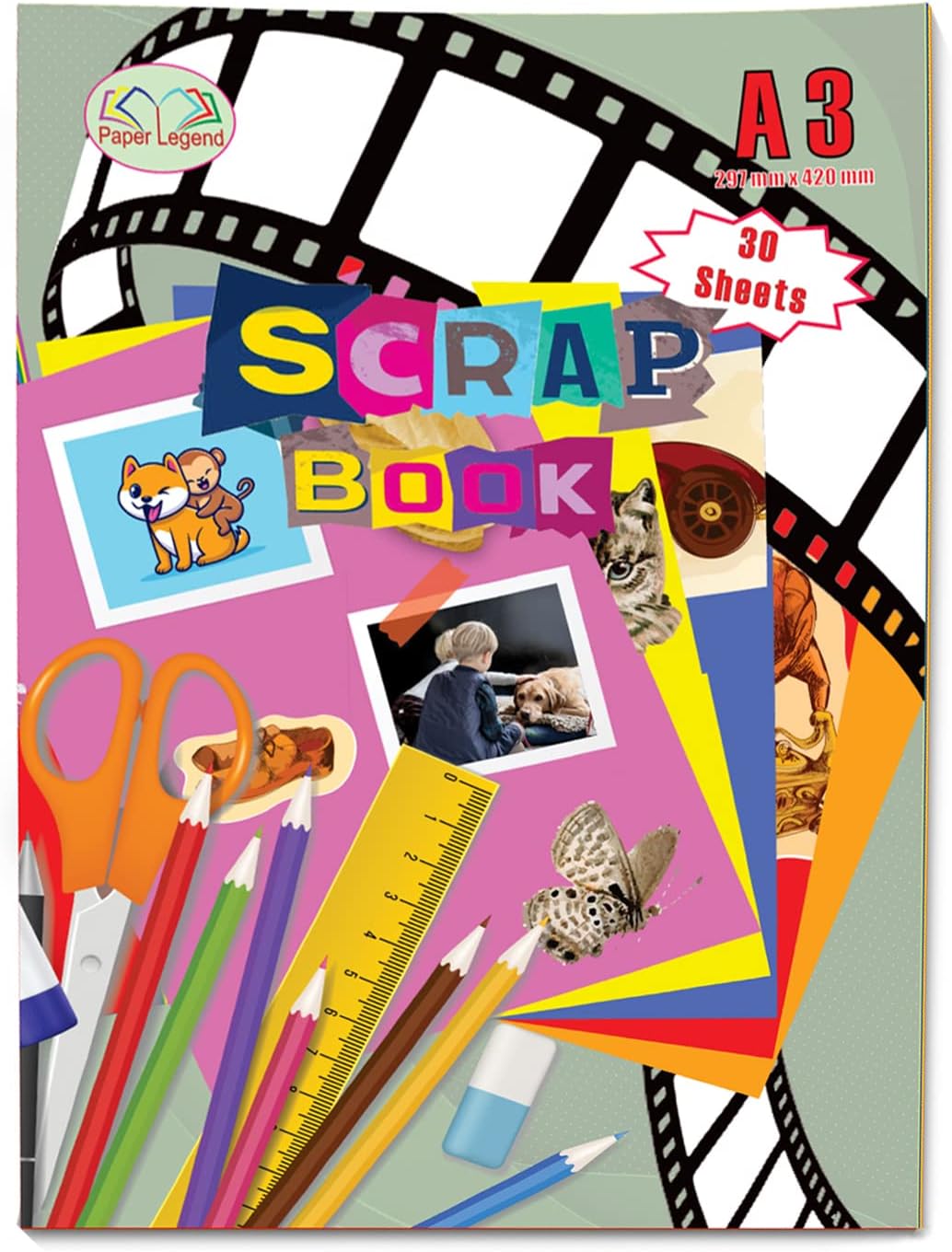 3 X A3 Staple Bound Scrapbooks Assorted 30 Colour Sheets, for Children ...
