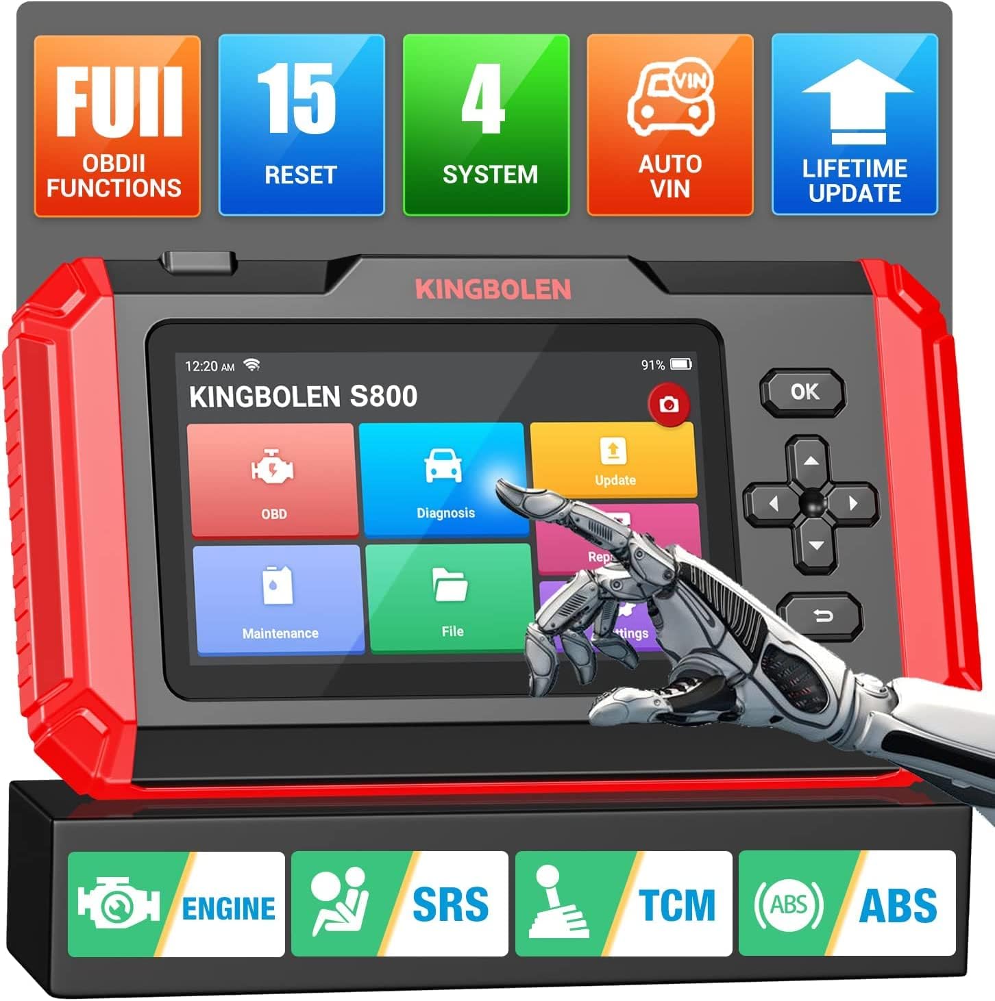KINGBOLEN S800 Obd2 Code Reader,ENGINE,ABS,SRS,AT 4 System Car Diagnostic Scan Tool,obd2 scanner ...