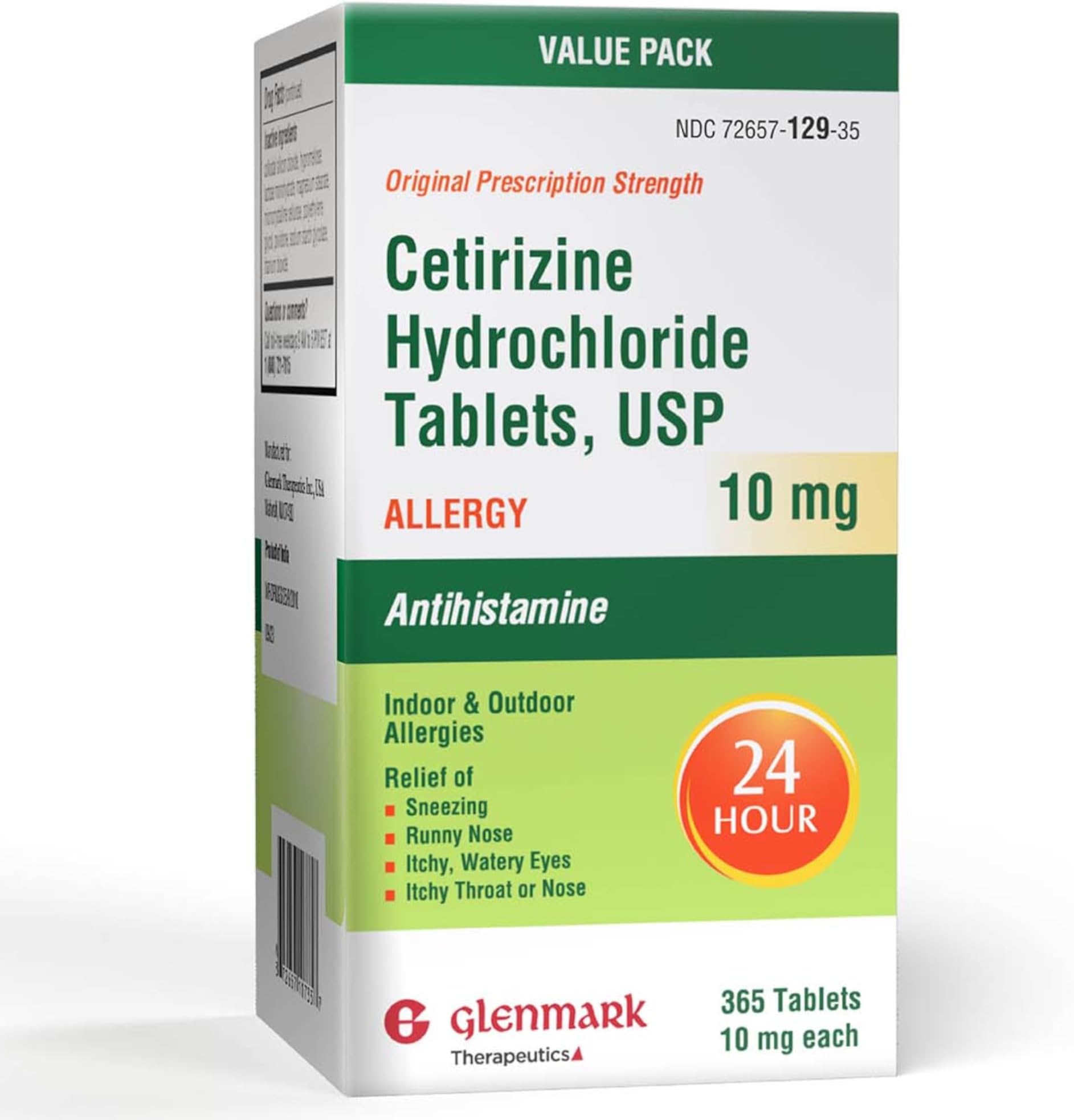Amazon.com: Glenmark Therapeutics 24-Hour Allergy Medicine, Cetirizine ...