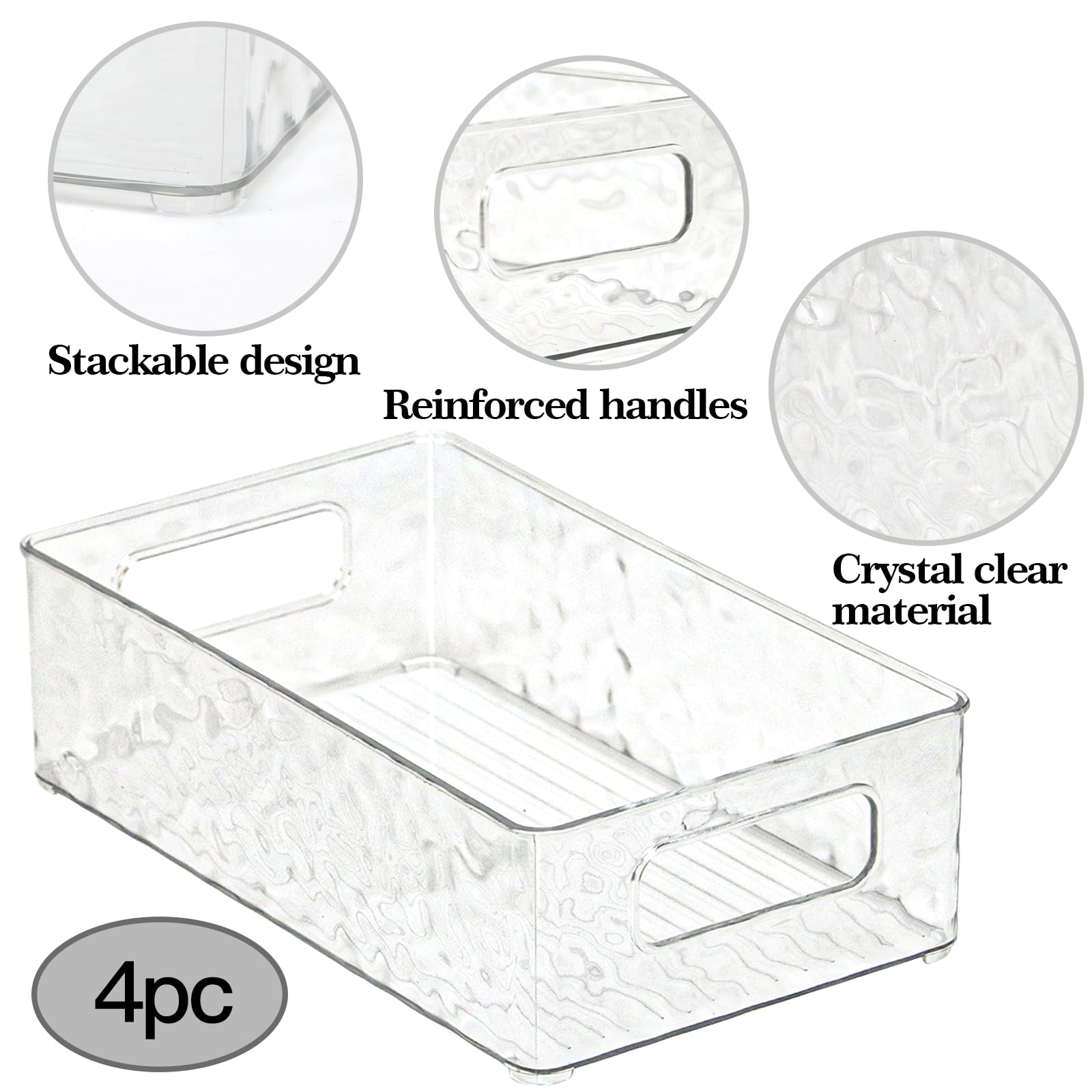 Snapklik.com : Stackable Clear Bins, 4 Pack Plastic Storage Bins ...