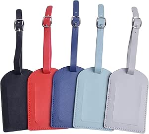 5PCS PU Leather Luggage Tags, Personalized Suitcase ID Tags with Name Cards and Buckle Straps ...