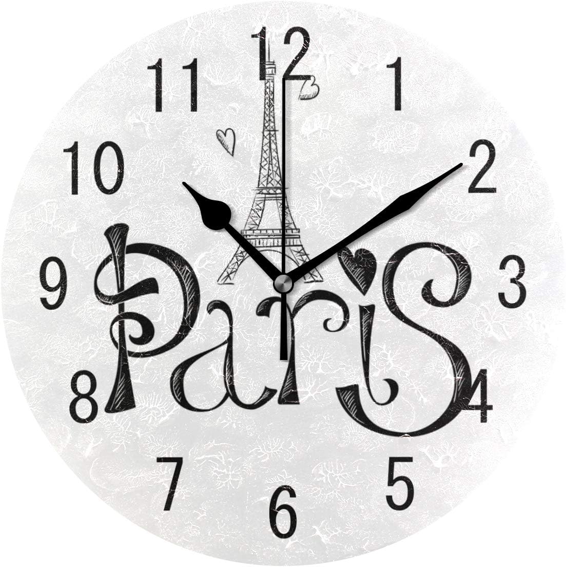 Amazon.com: xigua Paris Eiffel Tower Wall Clock, Silent Non Ticking 10 ...