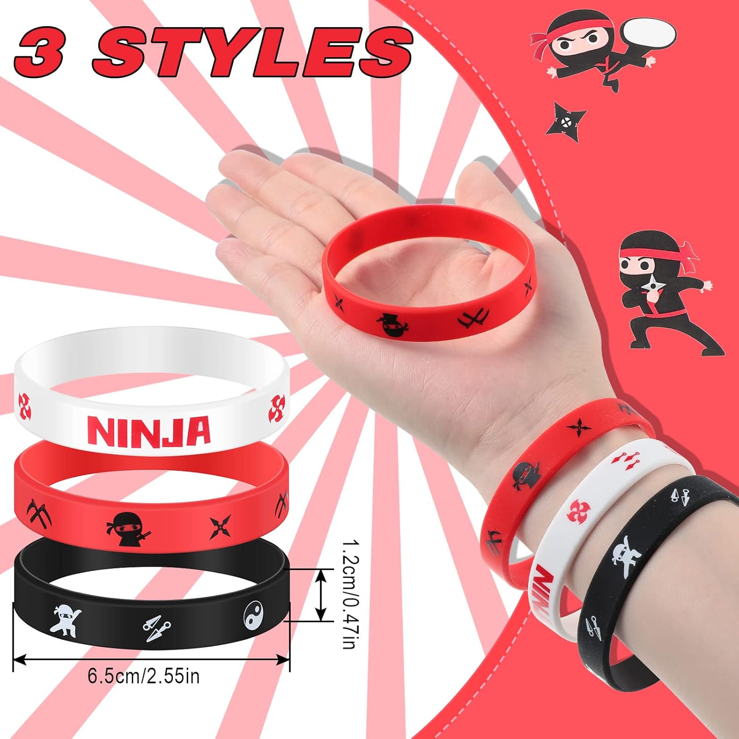 Buy 65 Pcs Ninja Party Favors Bags Ninja Silicone Wristbands Bracelet ...