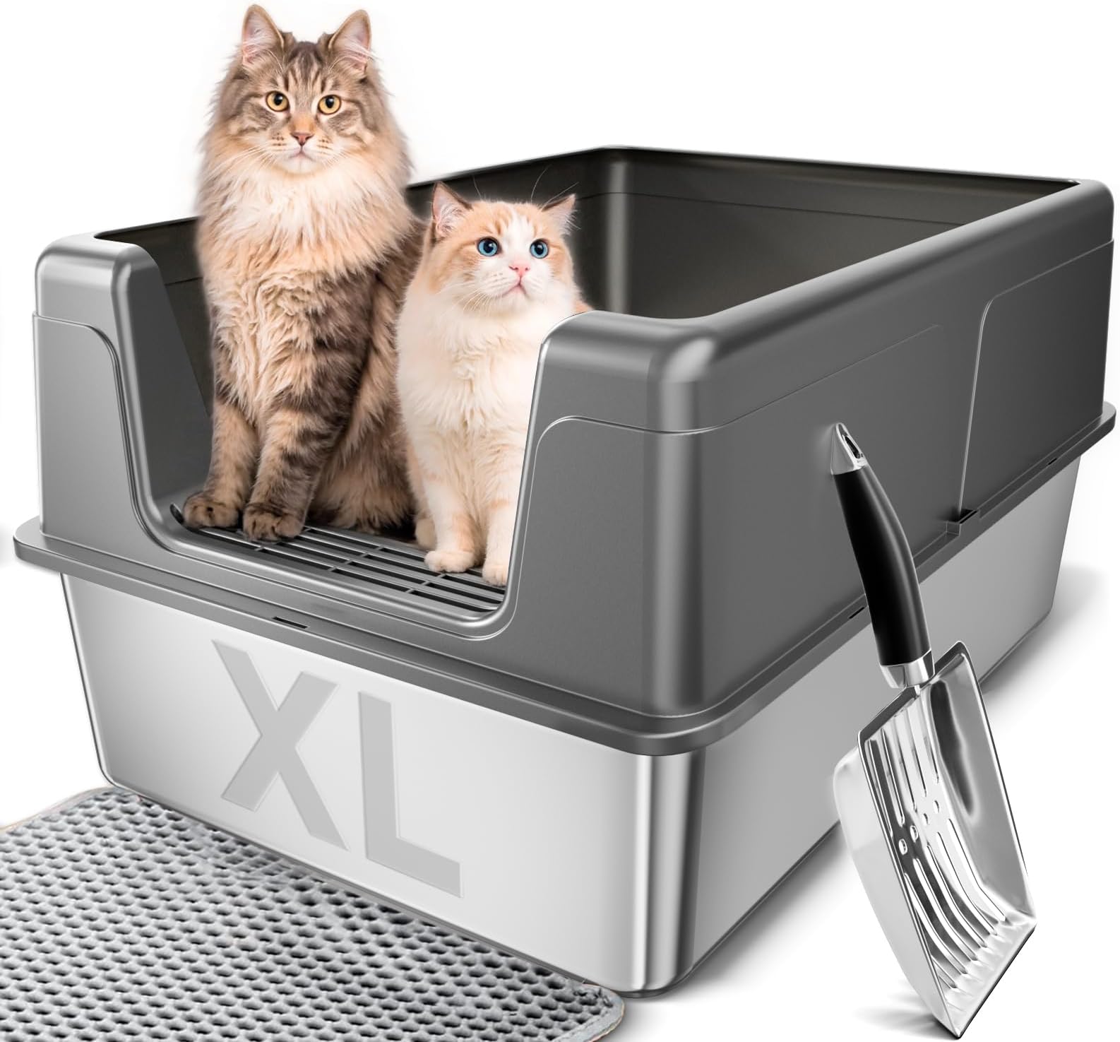 Enclosed Stainless Steel Cat Litter Box with Lid, Anti Splashing ...