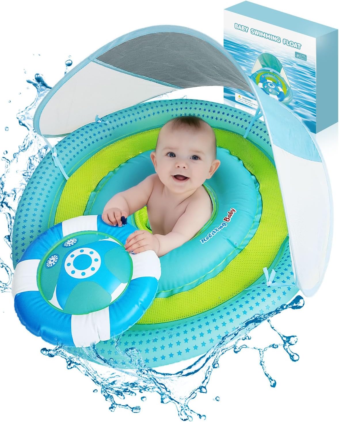 Amazon.com: MOXTOYU Baby Swimming Float with Canopy UPF50+ Sun ...