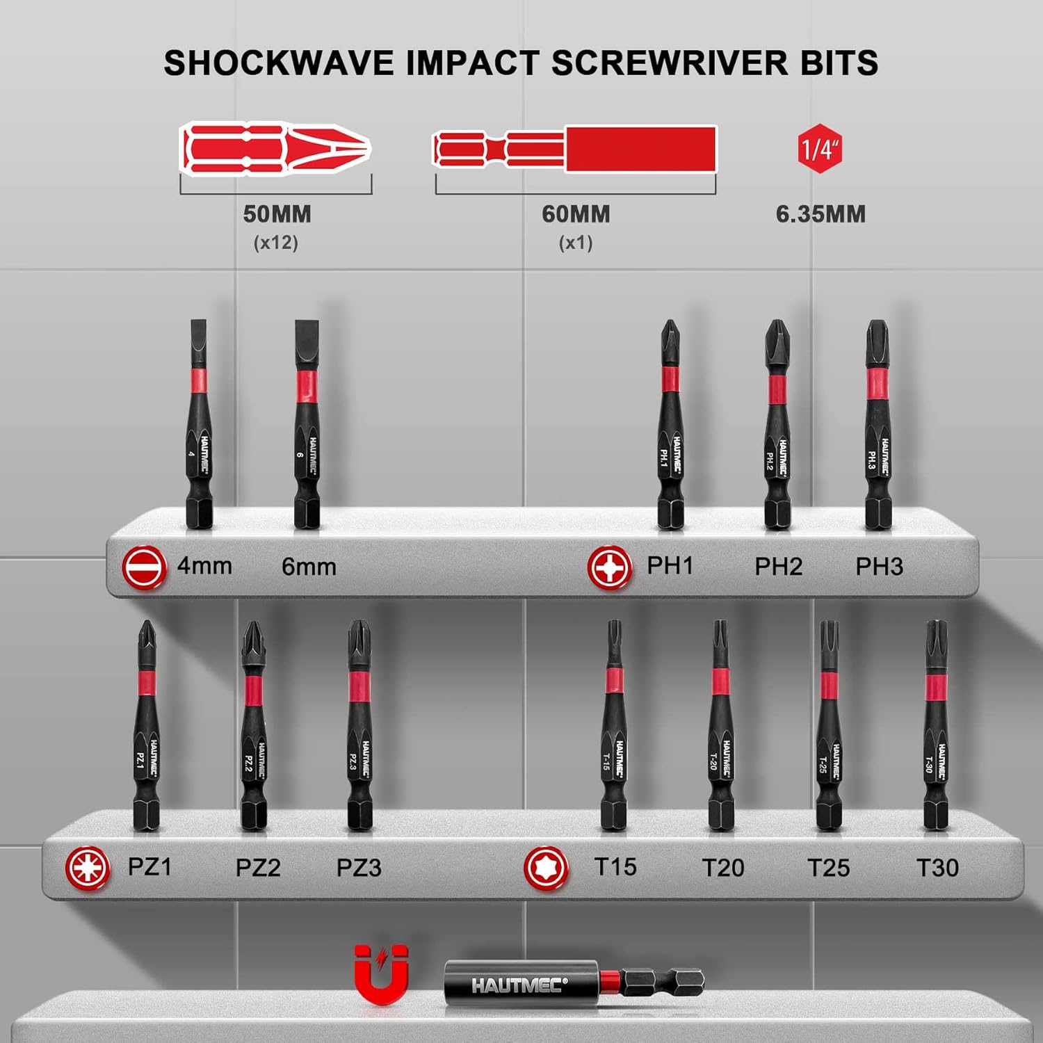 HAUTMEC Impact Driver Bit Set with Screwdriver Bit Set, 1/4″ Strong ...