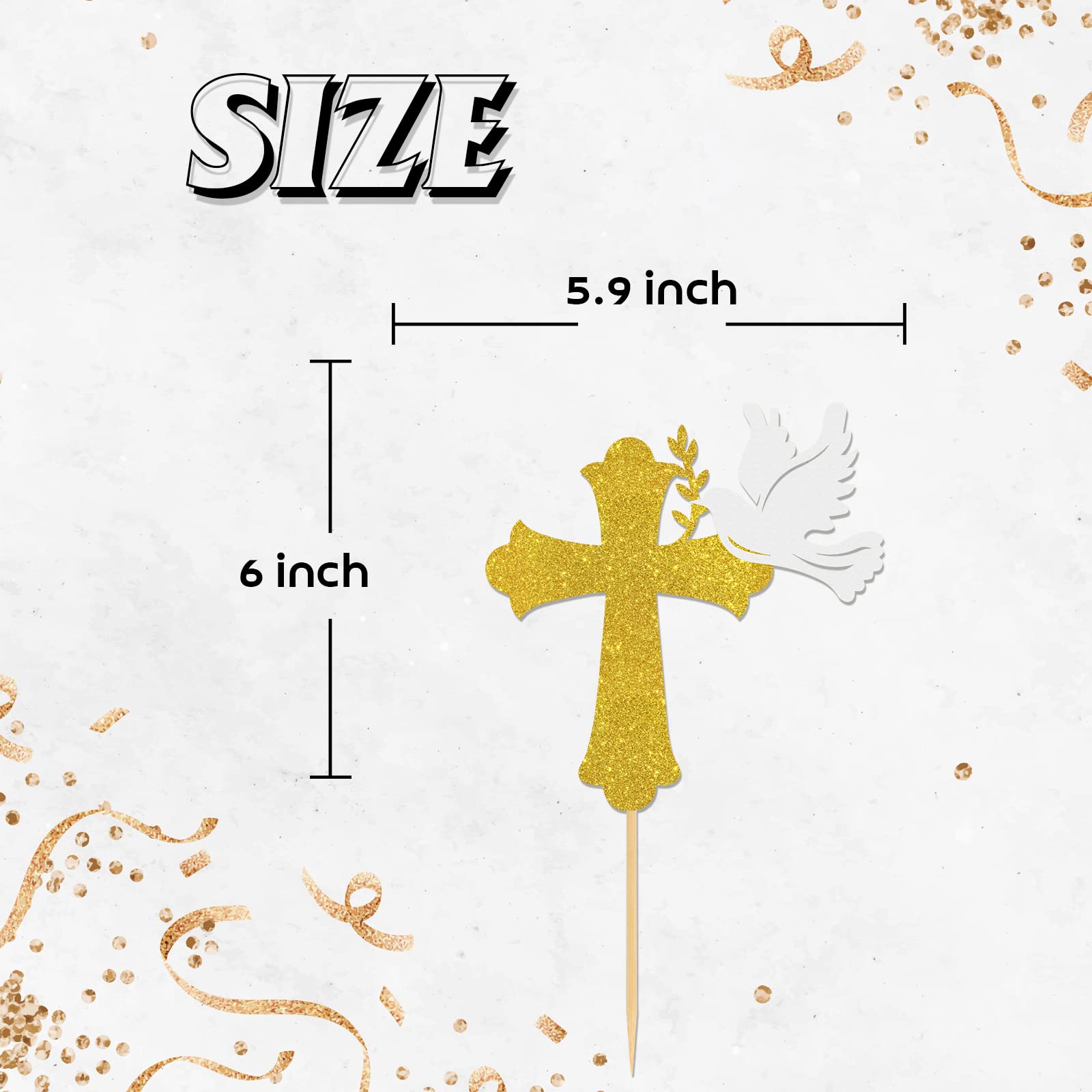 Snapklik.com : Gold Glitter Cross Cake Topper, Pigeon Cross Cake Decor ...