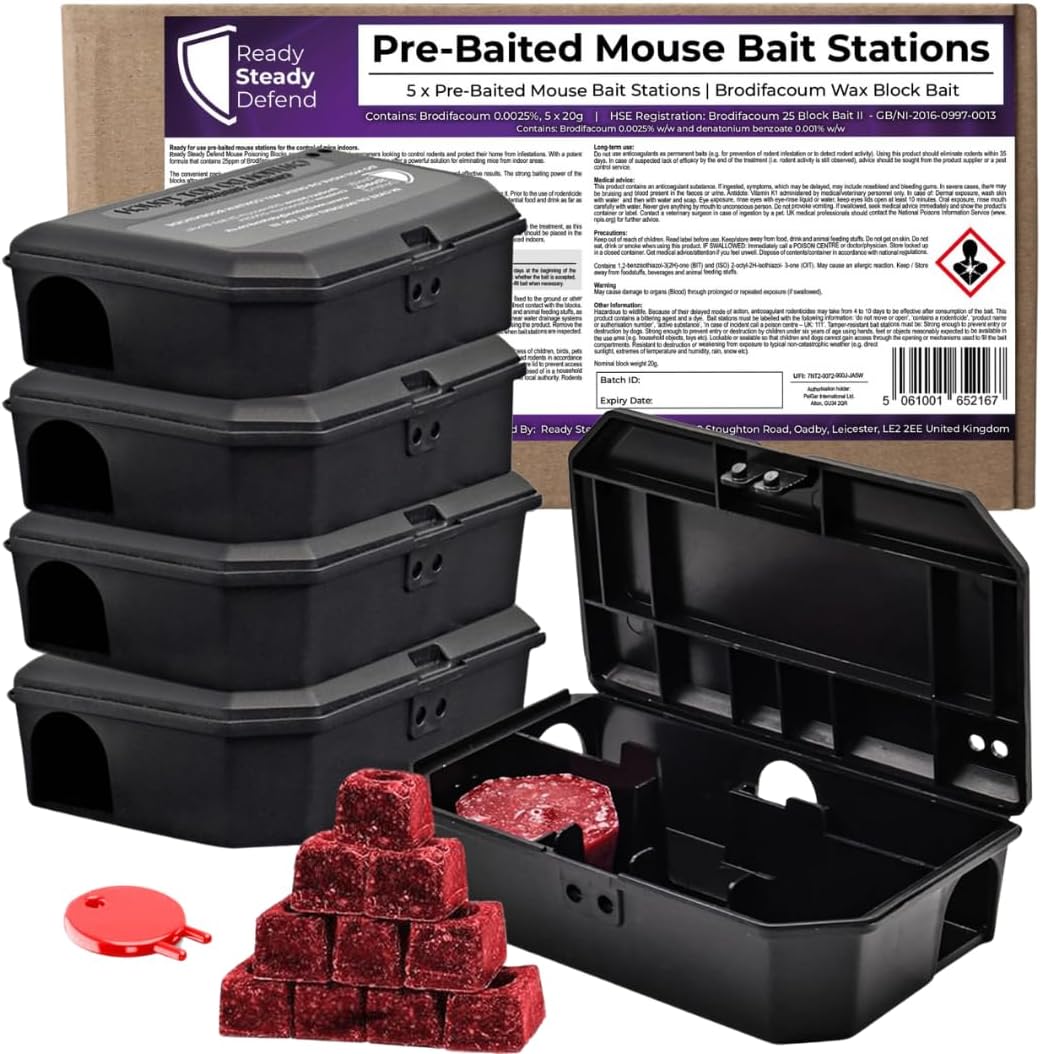 5-Pack Pre-Baited Mouse Control Boxes - Eco-Friendly, Child-Safe ...