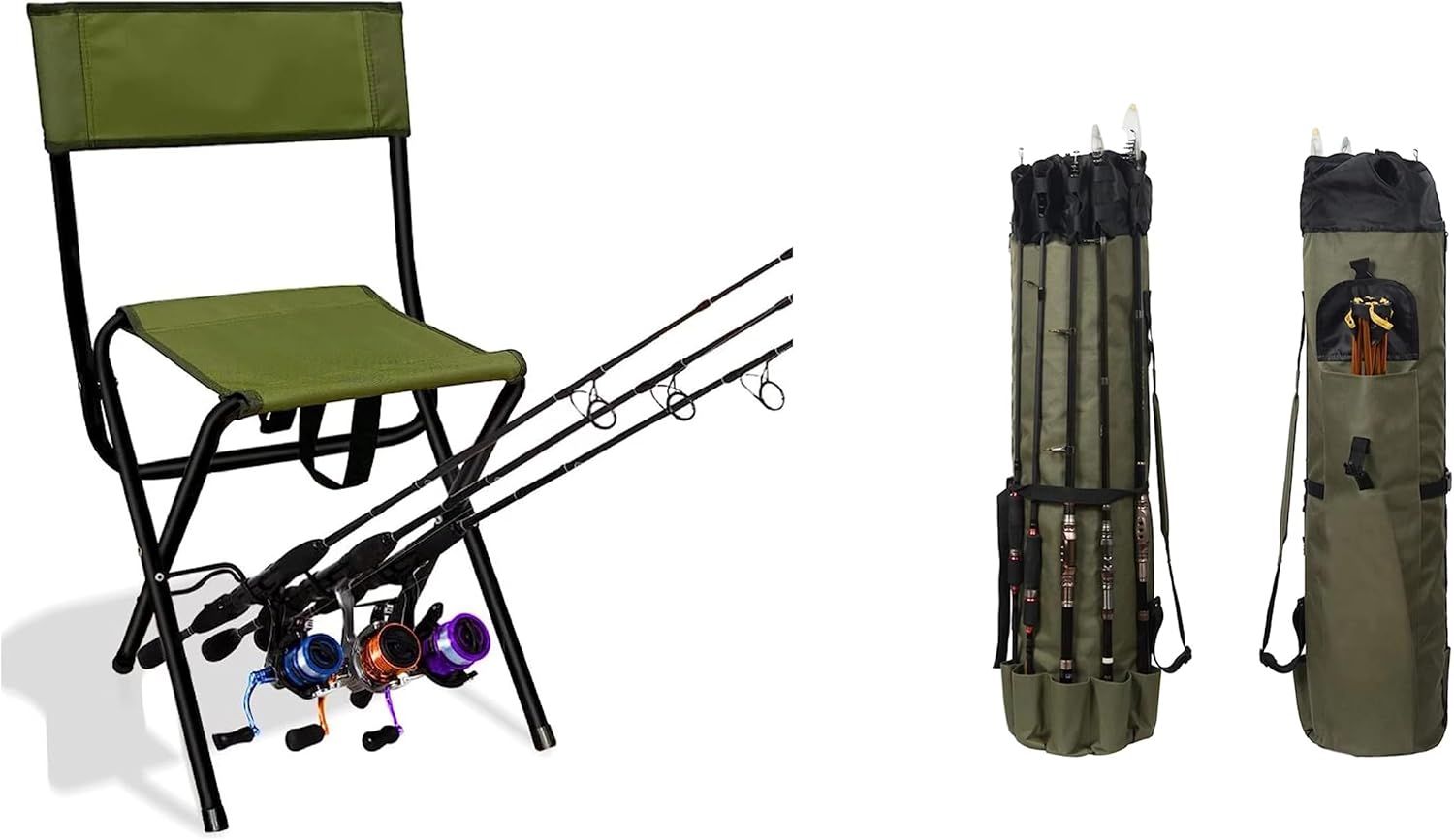 Amazon.com: LEADALLWAY Fishing Chair with Rod Holder and Fishing Rod ...