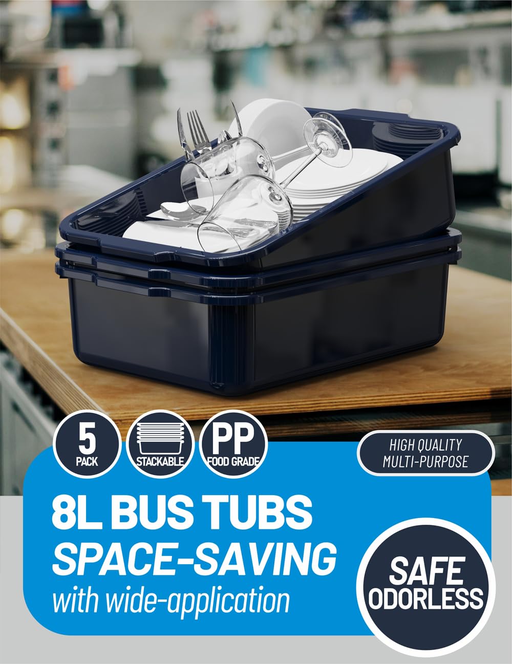 Snapklik.com : WYT 5-Pack Commercial Bus Tubs Box/Tote Box, Deep Blue ...