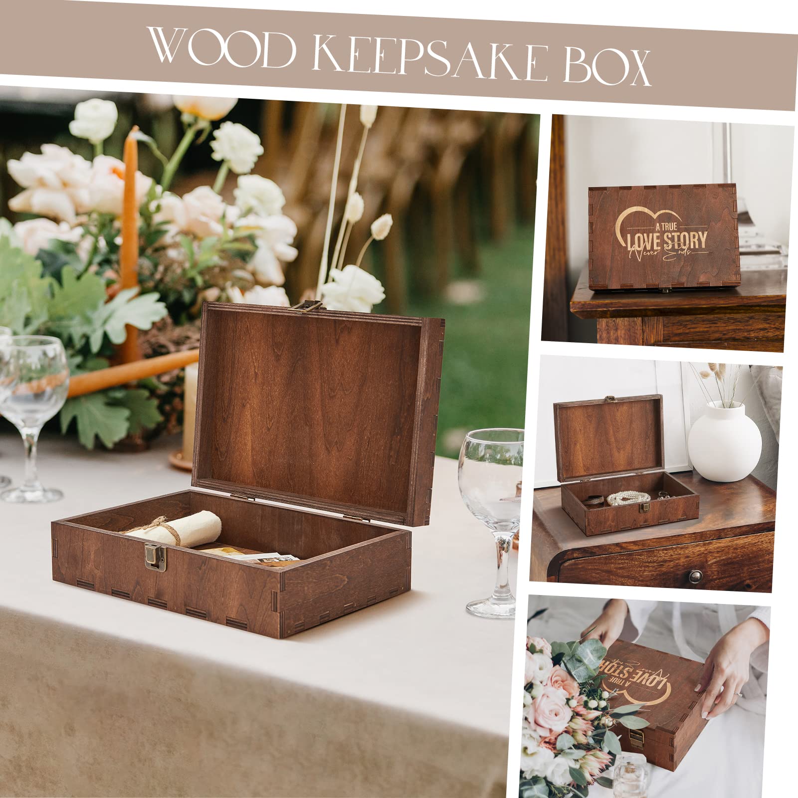 AW BRIDAL Memory Box Wedding Keepsake Box With Hinged Lid - Wooden ...