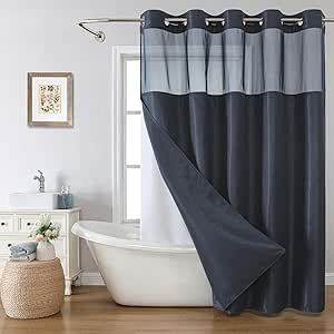 Amazon.com: eachope Stall No Hook Shower Curtain with Snap-in Fabric Liner Set,Waffle Weave ...