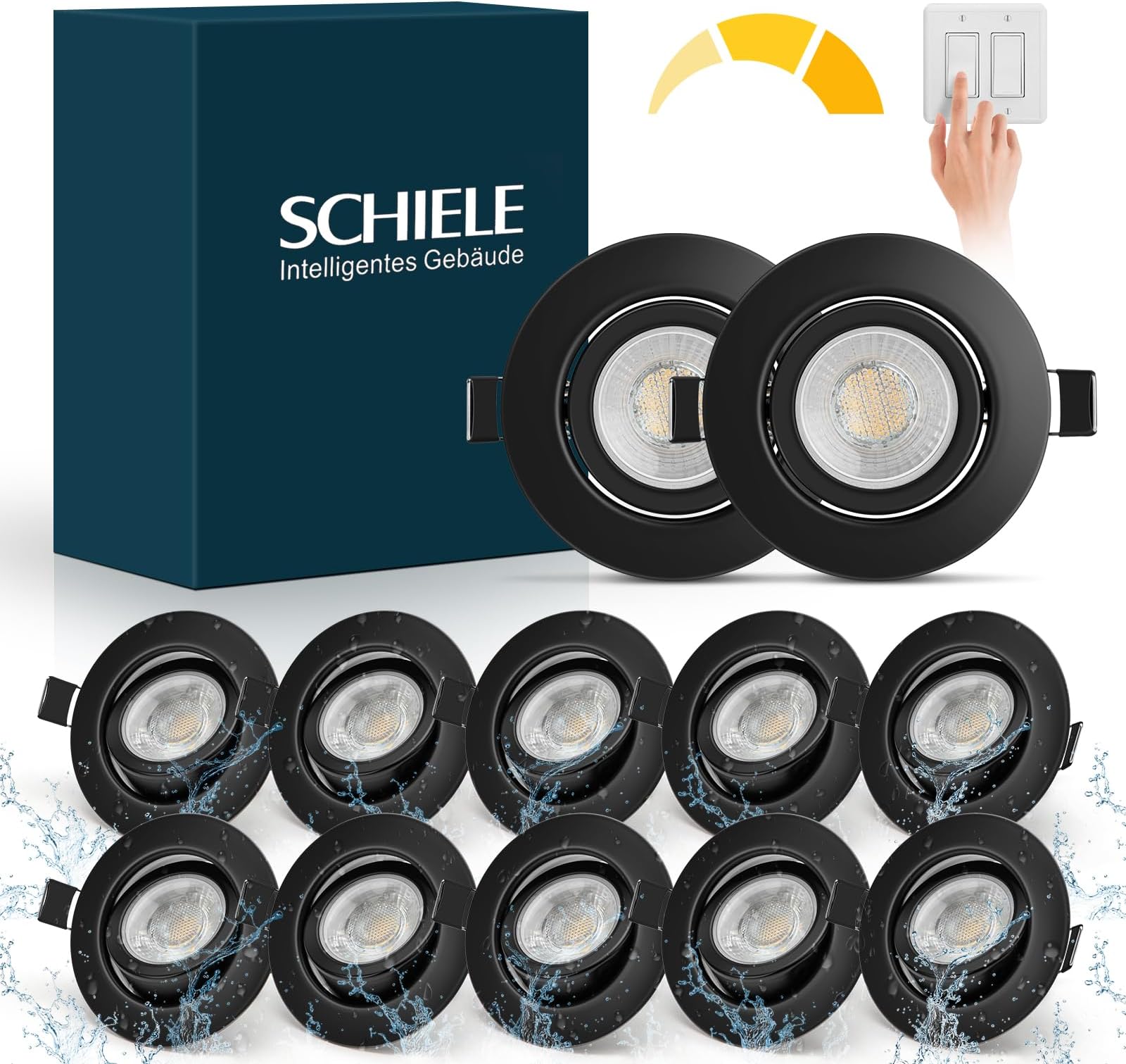 Schiele LED Einbaustrahler 230V Dimmbar Schwarz, 68-78mm Lochmass，7W ...