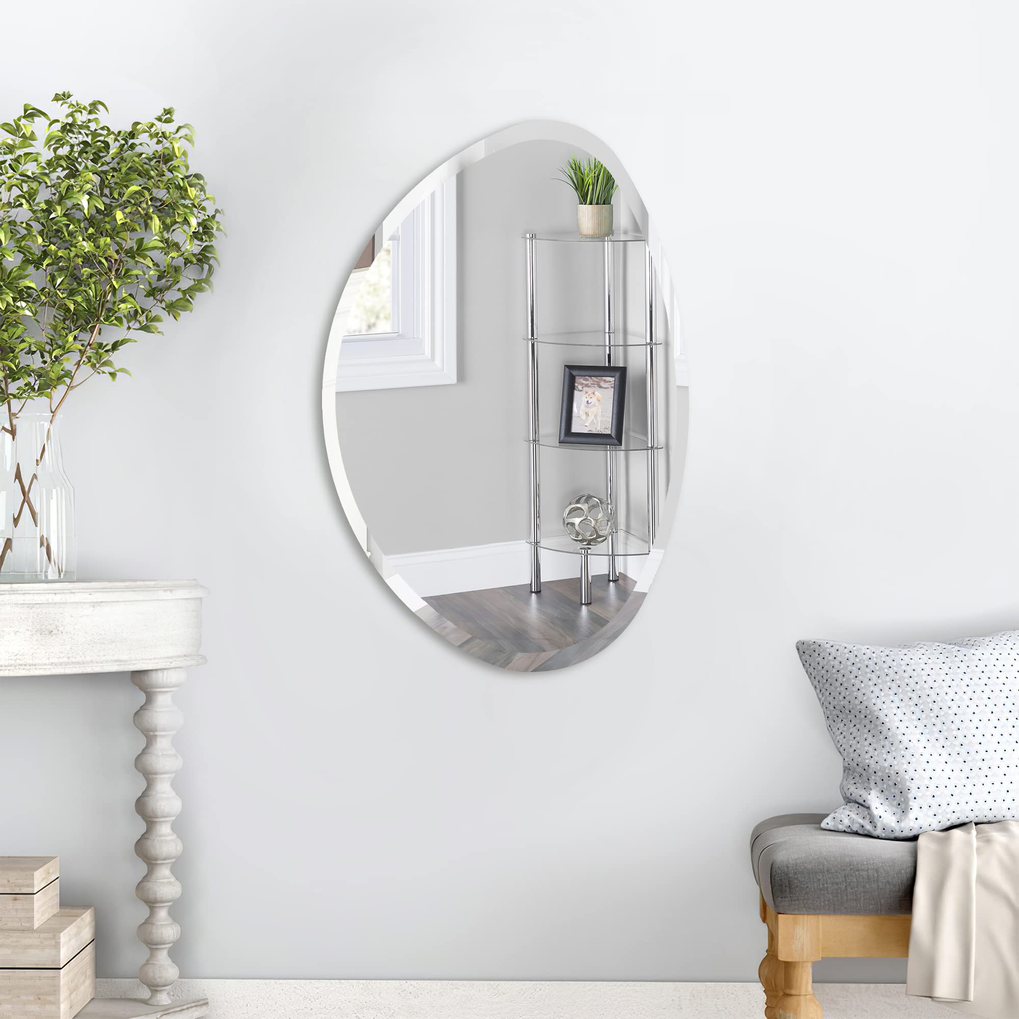 Amazon.com: GlasFlength 35"x24" Wall Mirror, Stone Frameless Wall ...
