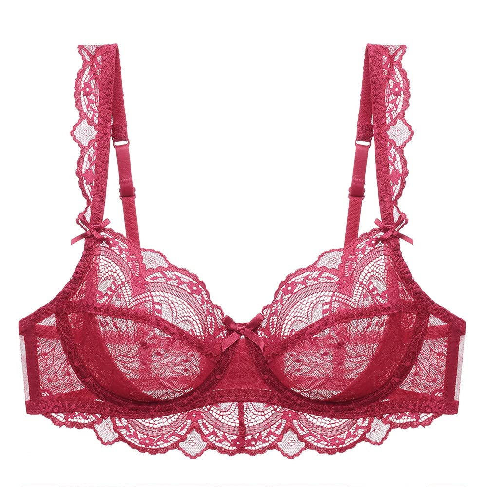 Womens Lace Balconette Bra Underwire Non Padded Soft Cup Comfort ...
