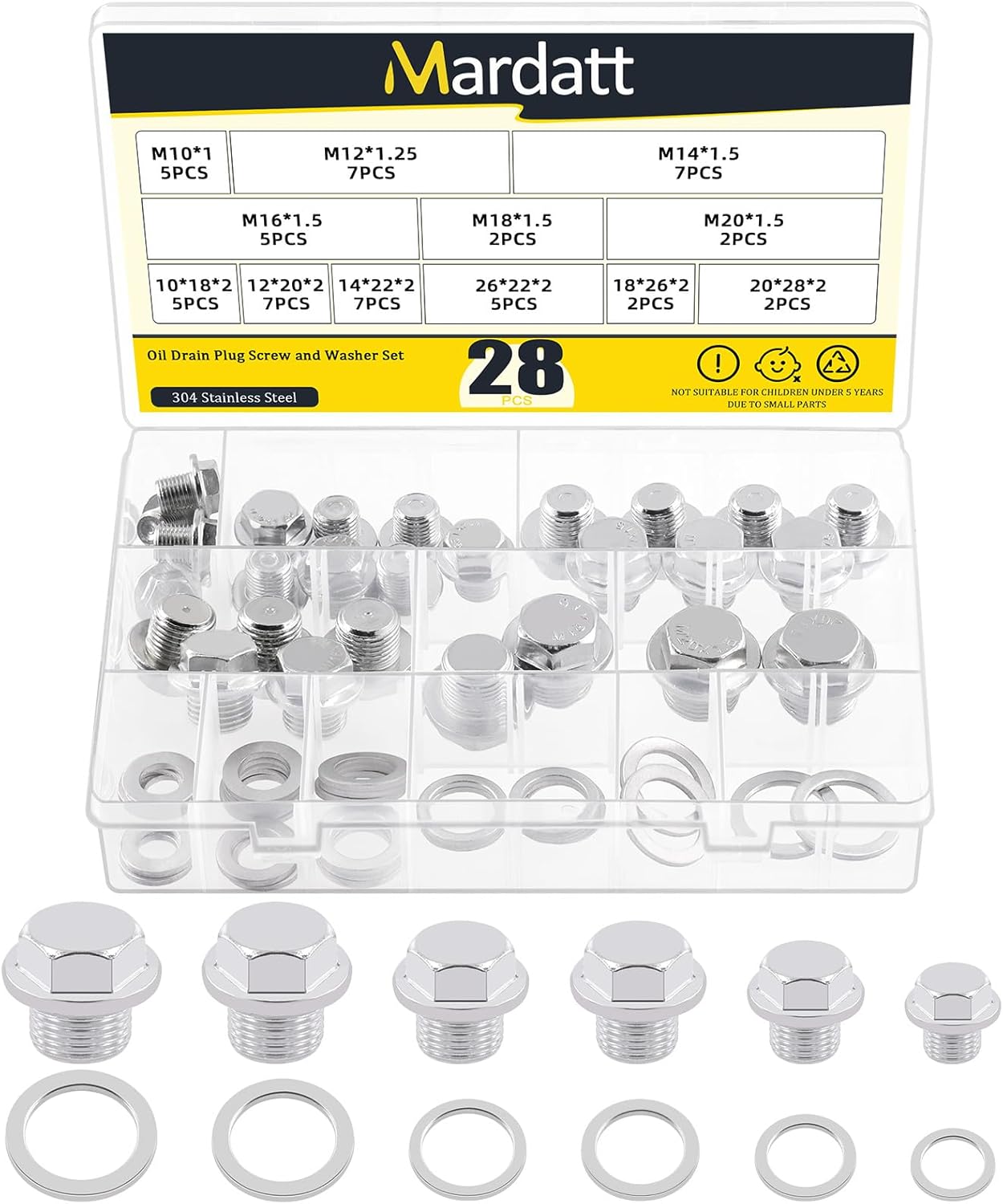 Amazon.com: Mardatt 28 Sets Oil Drain Plug Assortment Kit, M10 M12 M14 ...