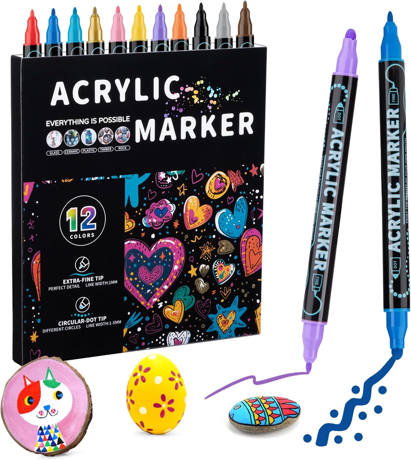 Amazon.com: Mzh Art 72 Colors Dual Tip Acrylic Paint Pens Markers ...