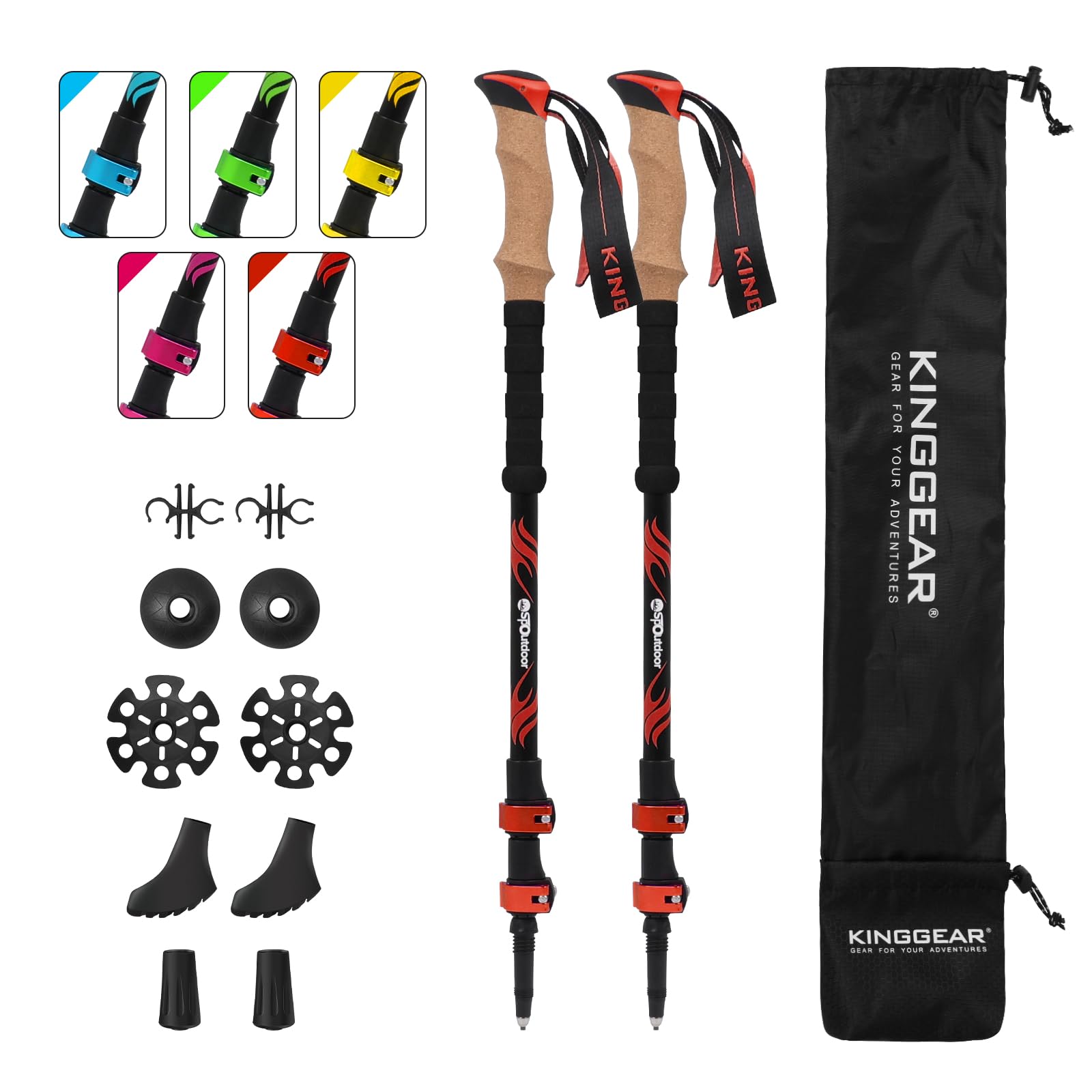 KINGGEAR Carbon Fiber Hiking Poles – Telescopic Collapsible Flip Locks ...
