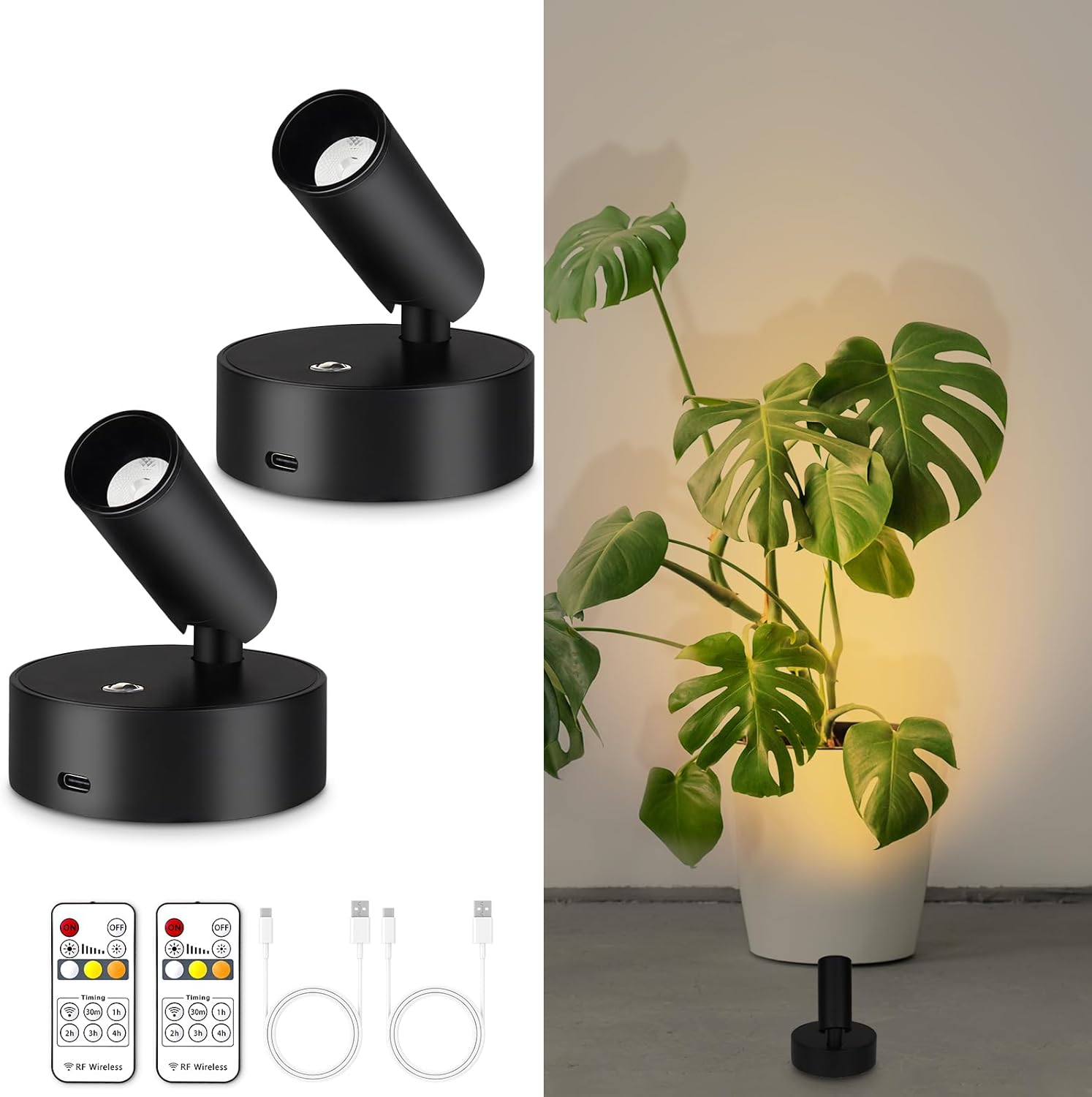 lobolighting Wireless Indoor Spot Lights with Remote, 2Pack Battery ...