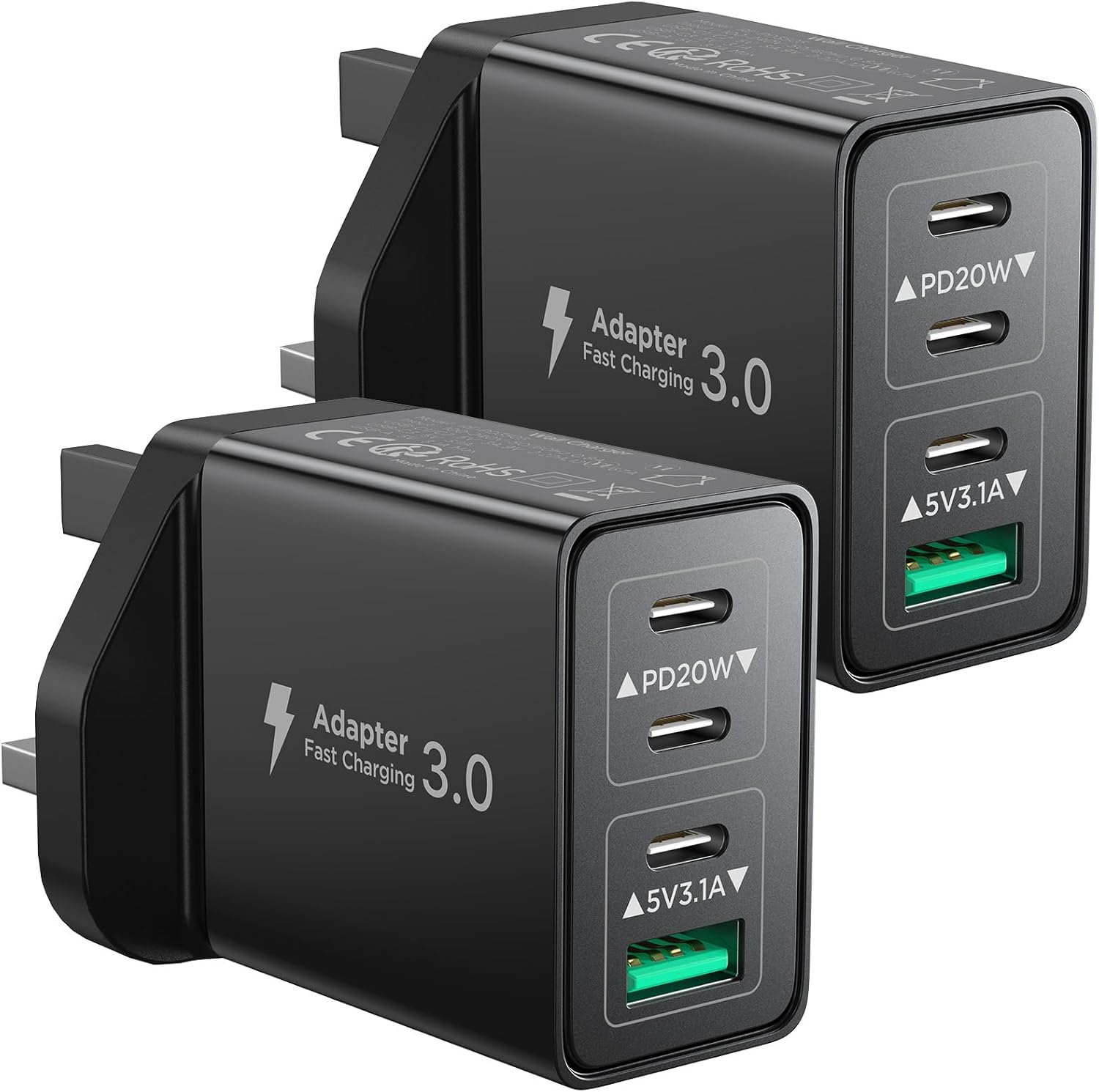 2-Pack USB C Charger, 40W USB C Plug Fast Charge 4 Port PD Type C ...
