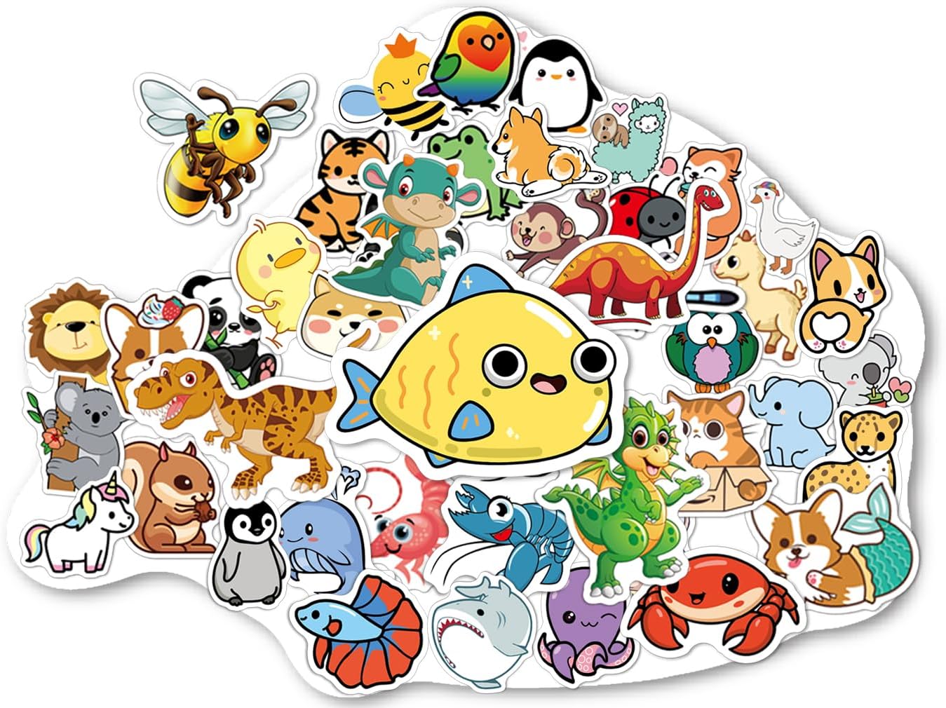 Amazon.com: Roadoor Animal Stickers 50Pack, Cartoon Vinyl Decals Kawaii ...