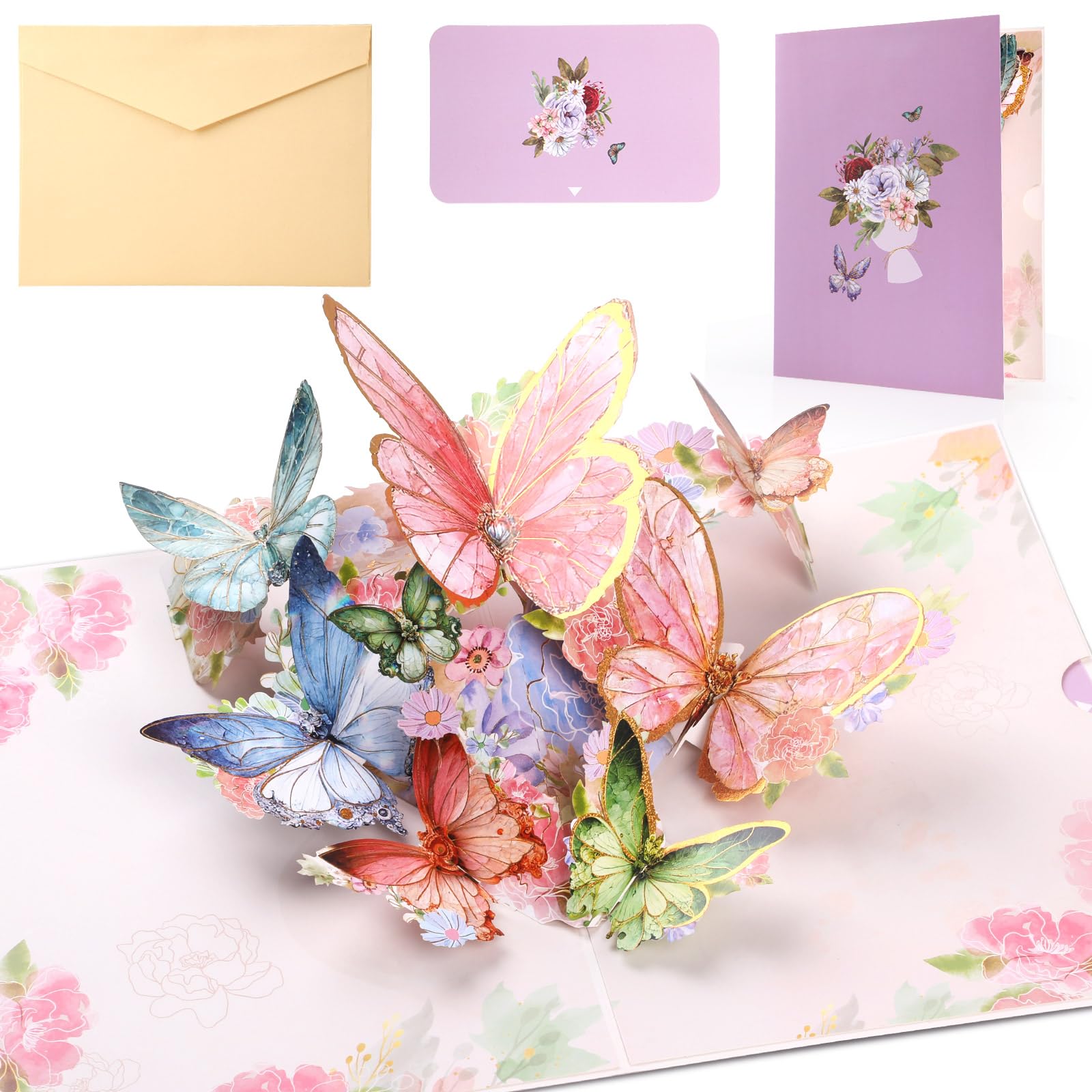 Amazon.com : KIKISML Pop Up Card, Happy Birthday Pink Butterfly Card ...
