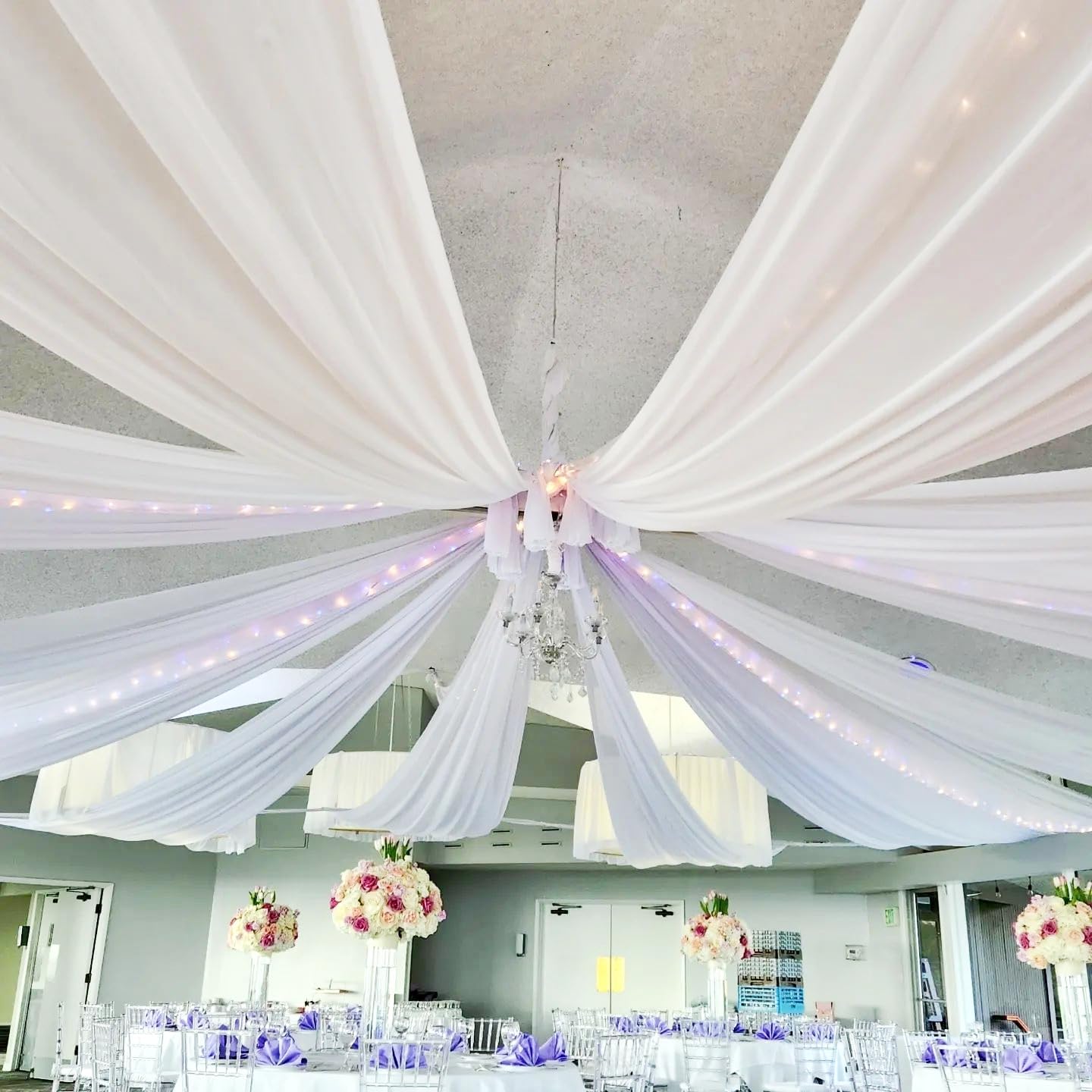 Amazon.com: Ceiling Drapes for Weddings White 6 Panels 5ftx20ft ...