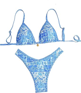 Amazon.com: BEAUDRM Women's 2 Piece Bikini Set Y2k Floral Triangle Tie ...