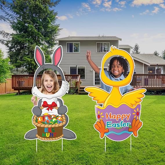 Amazon.com : Easter Face Yard Sign Decorations - Coroplast Easter Bunny ...