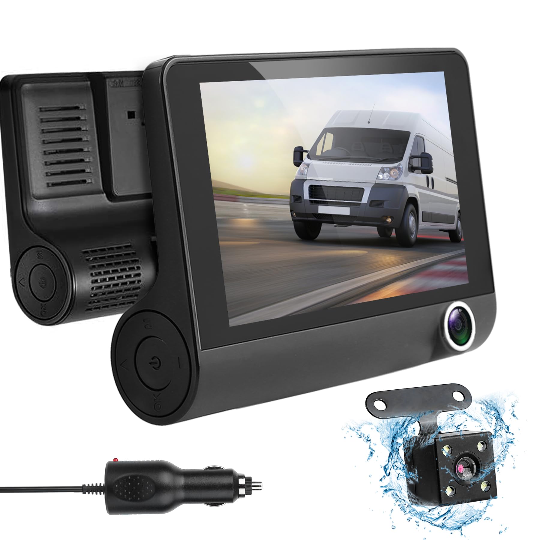Amazon.com: 3 Channel Dash Cam Front Rear Inside, 4 inch Screen Dash ...